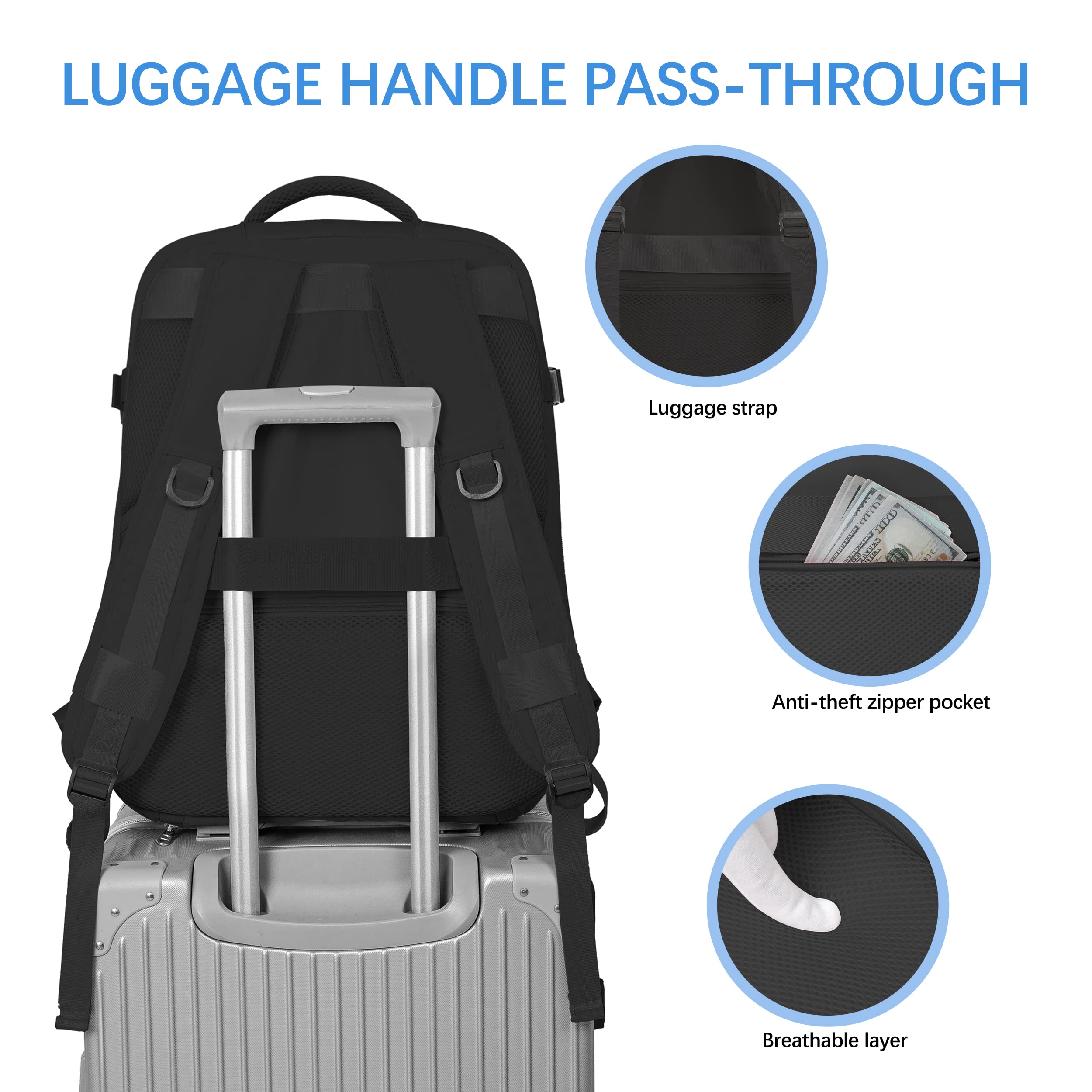 Travel Backpack for Women Men, Airline Approved Carry On Luggage Backpacks for Travel, Waterproof Laptop Backpack School Backpack Casual Daypack Hiking Backpack with USB Charging Port Shoe Compartment