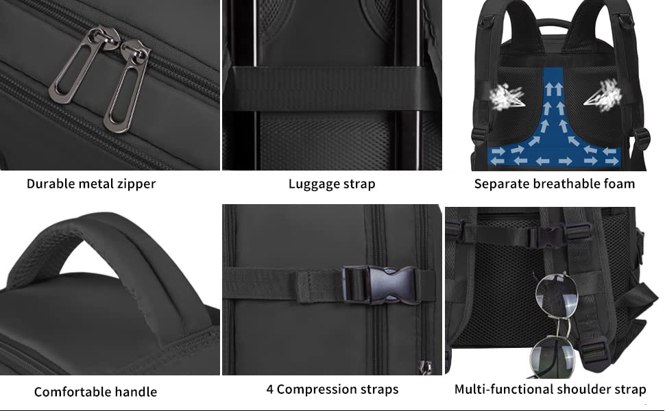Travel Backpack for Women Men, Airline Approved Carry On Luggage Backpacks for Travel, Waterproof Laptop Backpack School Backpack Casual Daypack Hiking Backpack with USB Charging Port Shoe Compartment