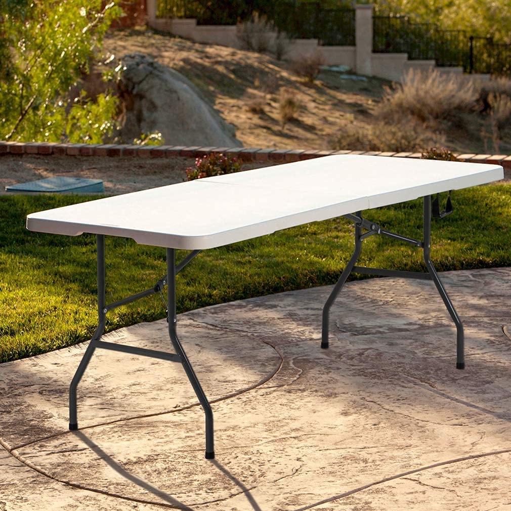 FDW Folding Tables, Plastic 6ft Folding Table,Half Portable Foldable Table for Parties, Backyard Events,White