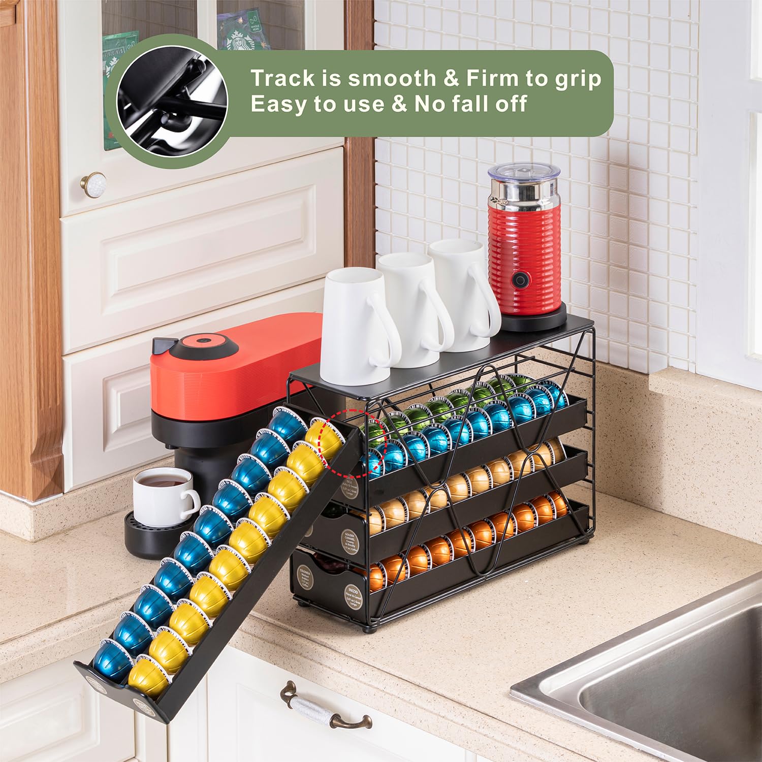 Flagship for Nespresso Pod Holder Drawer Large Mullti Tier Coffee Pod Holder Vertuo (4 Tier (80Pods))