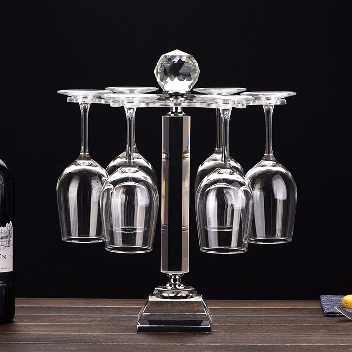 Elegant Desktop Crystal Glass Stemware Rack/Rotate 8 Wine Glass Storage Holder Stand Air Drying Rack(No included wineglass) (Large)