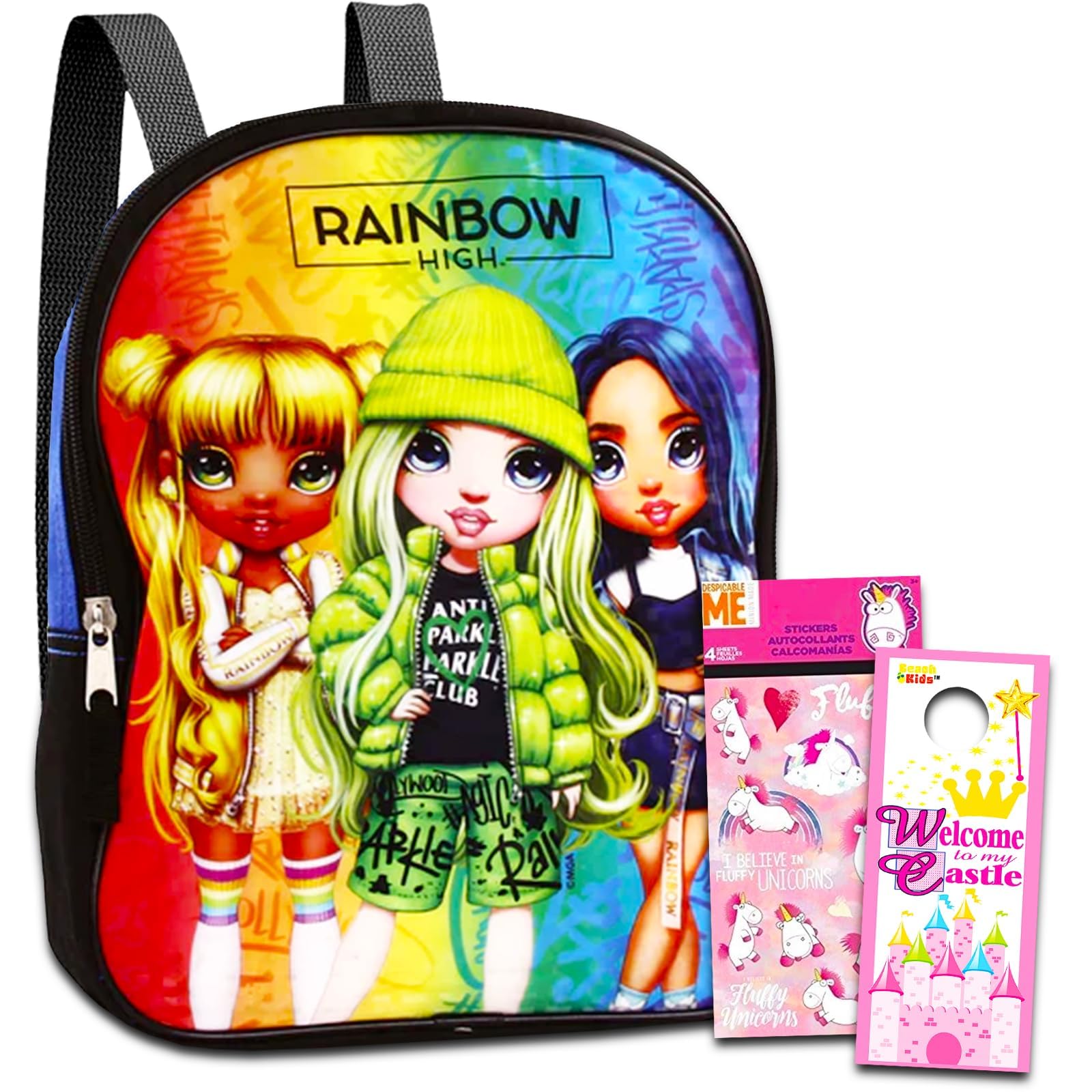 Rainbow Studios High Backpack Set for Kids, Girls - Bundle with 11 Inch Unicorn Stickers and More (Girls Elementary School) School supplies