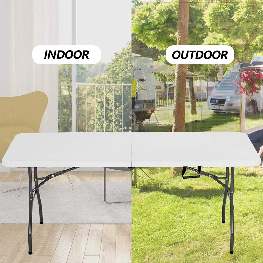 FDW Folding Tables, Plastic 6ft Folding Table,Half Portable Foldable Table for Parties, Backyard Events,White