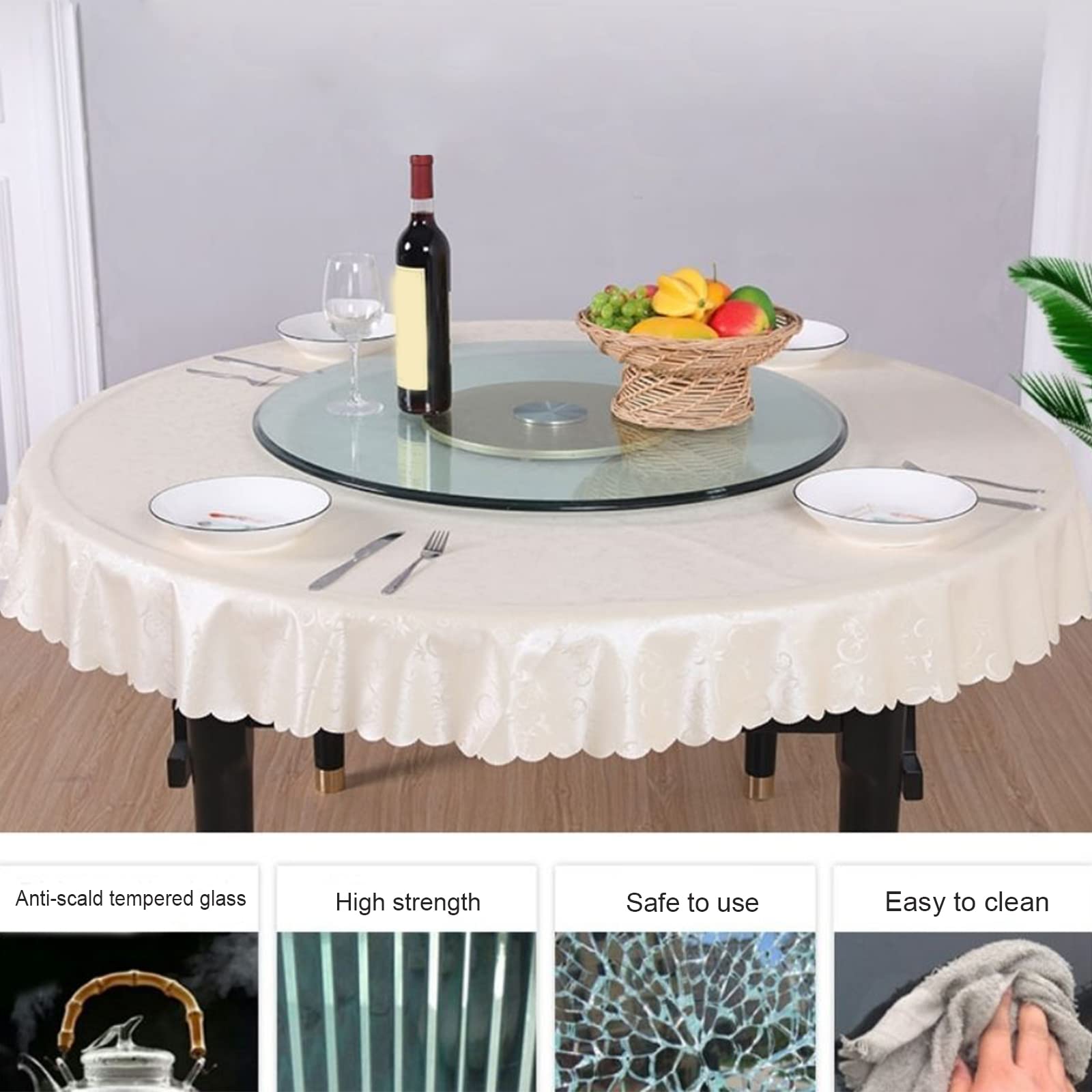 QQXX Round Tempered Glass Table Top,Thick Glass Lazy Susan Turntable,Round Tabletop Rotating Serving Tray for Dining Table Restaurant Rotatable Service Tray,A,90cm/35inch