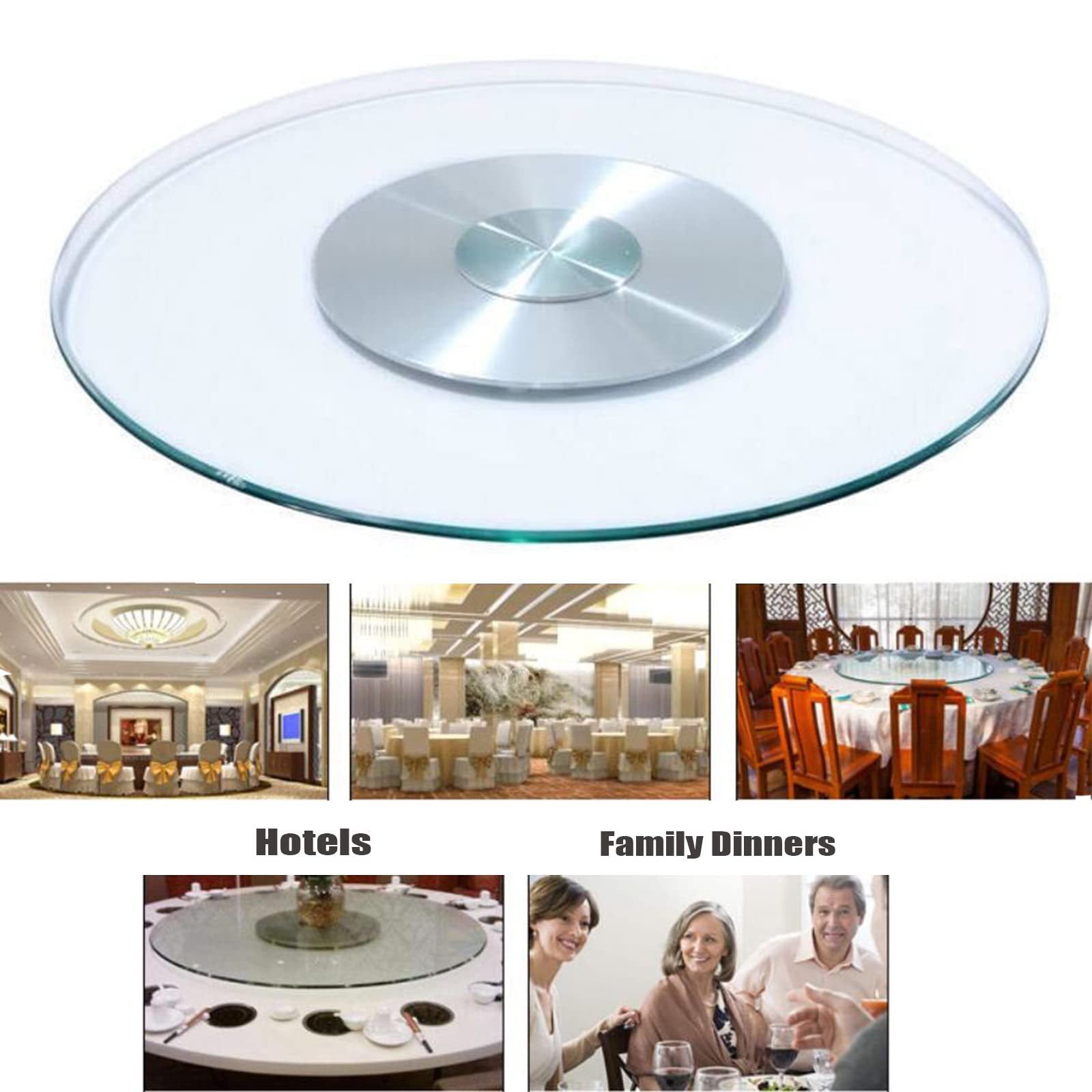 QQXX Round Tempered Glass Table Top,Thick Glass Lazy Susan Turntable,Round Tabletop Rotating Serving Tray for Dining Table Restaurant Rotatable Service Tray,A,90cm/35inch