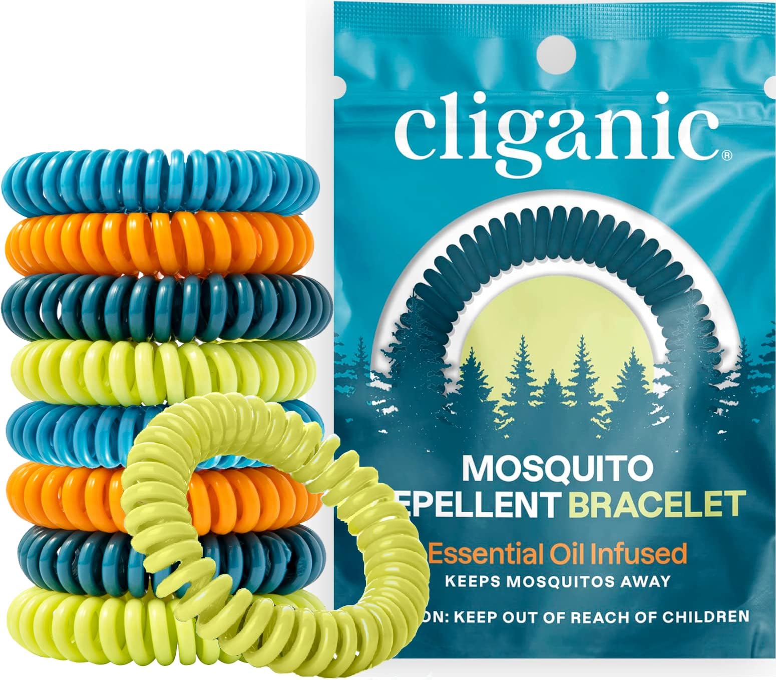 Cliganic 10 Pack Mosquito Repellent Bracelets, DEET-Free Bands, Individually Wrapped
