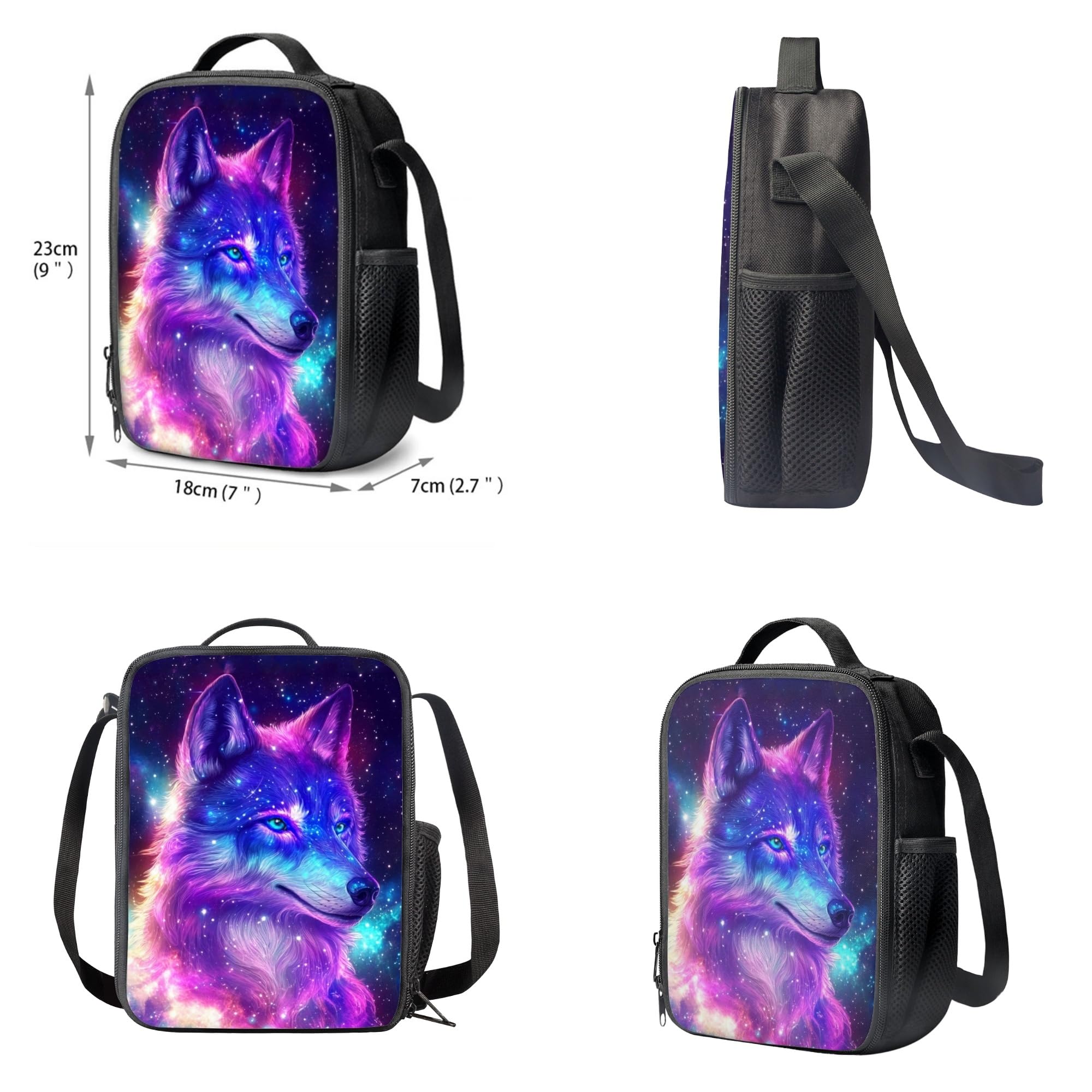 HELLHERO 3pcs/set Galaxy Wolf Backpack School Bag Boys Secondary School Girls Schoolbag for Kids Bookbag with Lunch Box Pencil Purse Hiking Camping Travel Picnic Laptop Backpacks Rucksacks