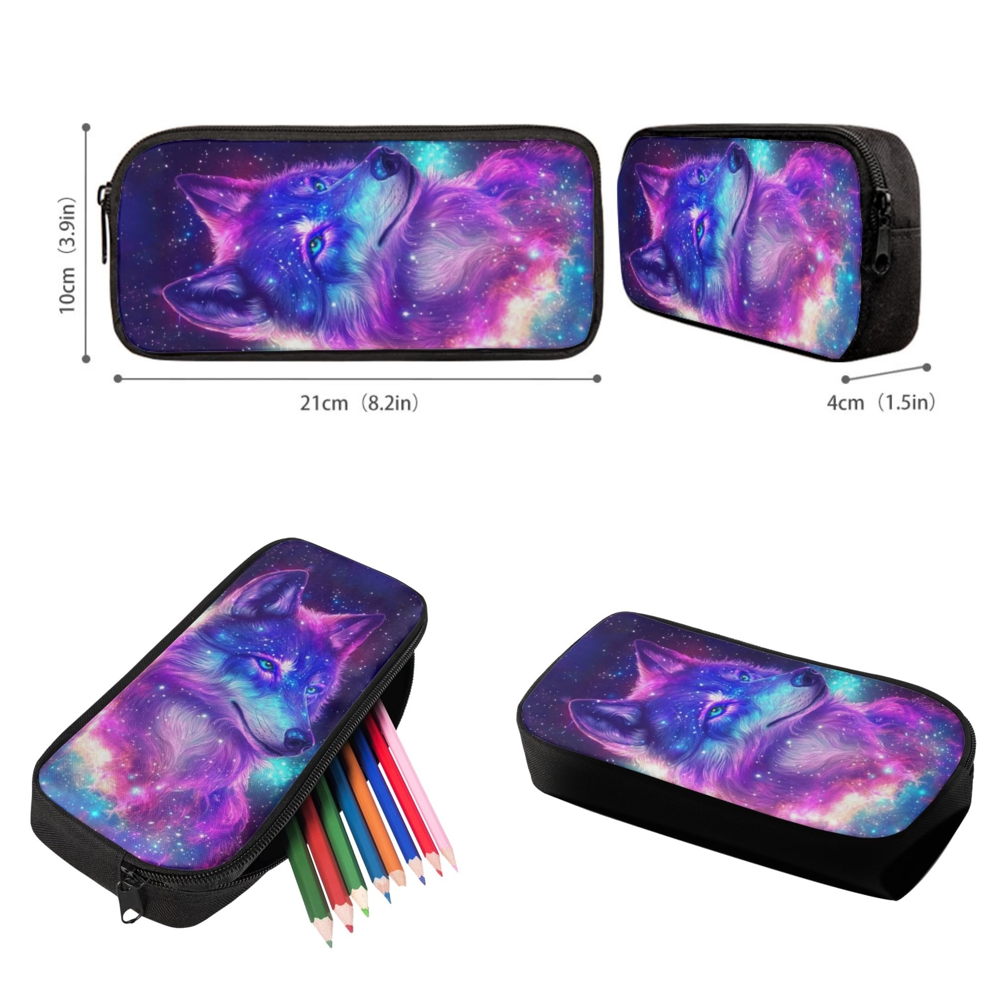 HELLHERO 3pcs/set Galaxy Wolf Backpack School Bag Boys Secondary School Girls Schoolbag for Kids Bookbag with Lunch Box Pencil Purse Hiking Camping Travel Picnic Laptop Backpacks Rucksacks