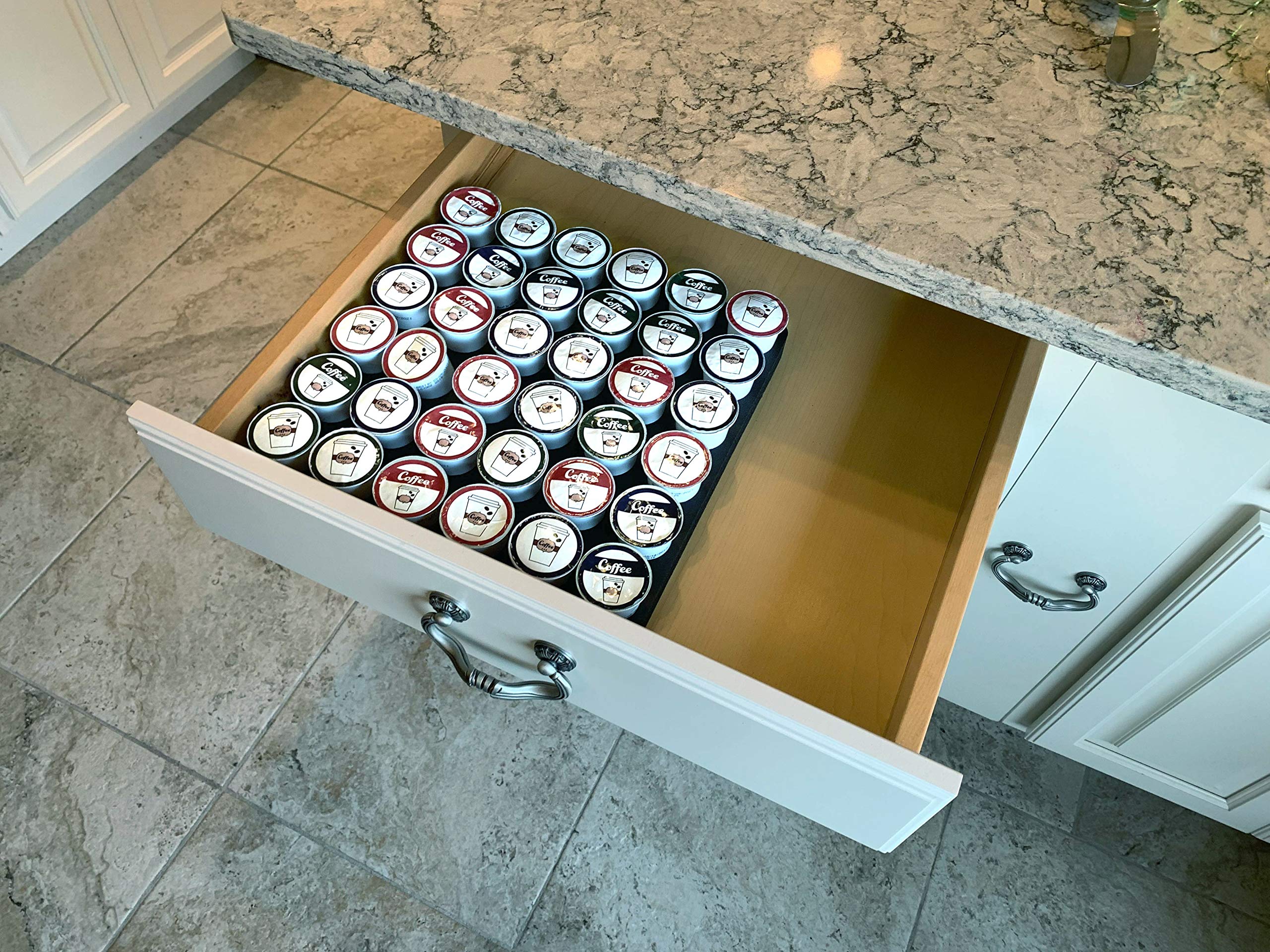 Polar Whale Coffee Pod Storage Organizer Slim Tray Drawer Insert for Kitchen Home Office Waterproof Washable 12.5 X 12.5 Inches Holds 36 Compatible with Keurig K-Cup Made in The USA