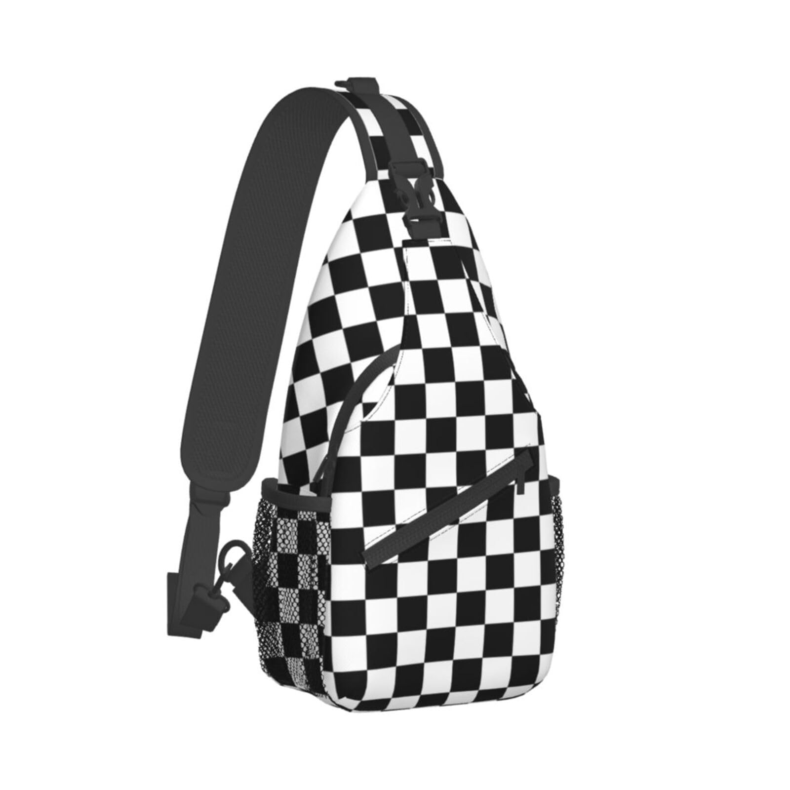Pubvnih Black White Checkered Flag Sling Backpack Crossbody Shoulder Bags for Women Men, Sling Bag Travel Hiking Chest Bag Daypack Unisex