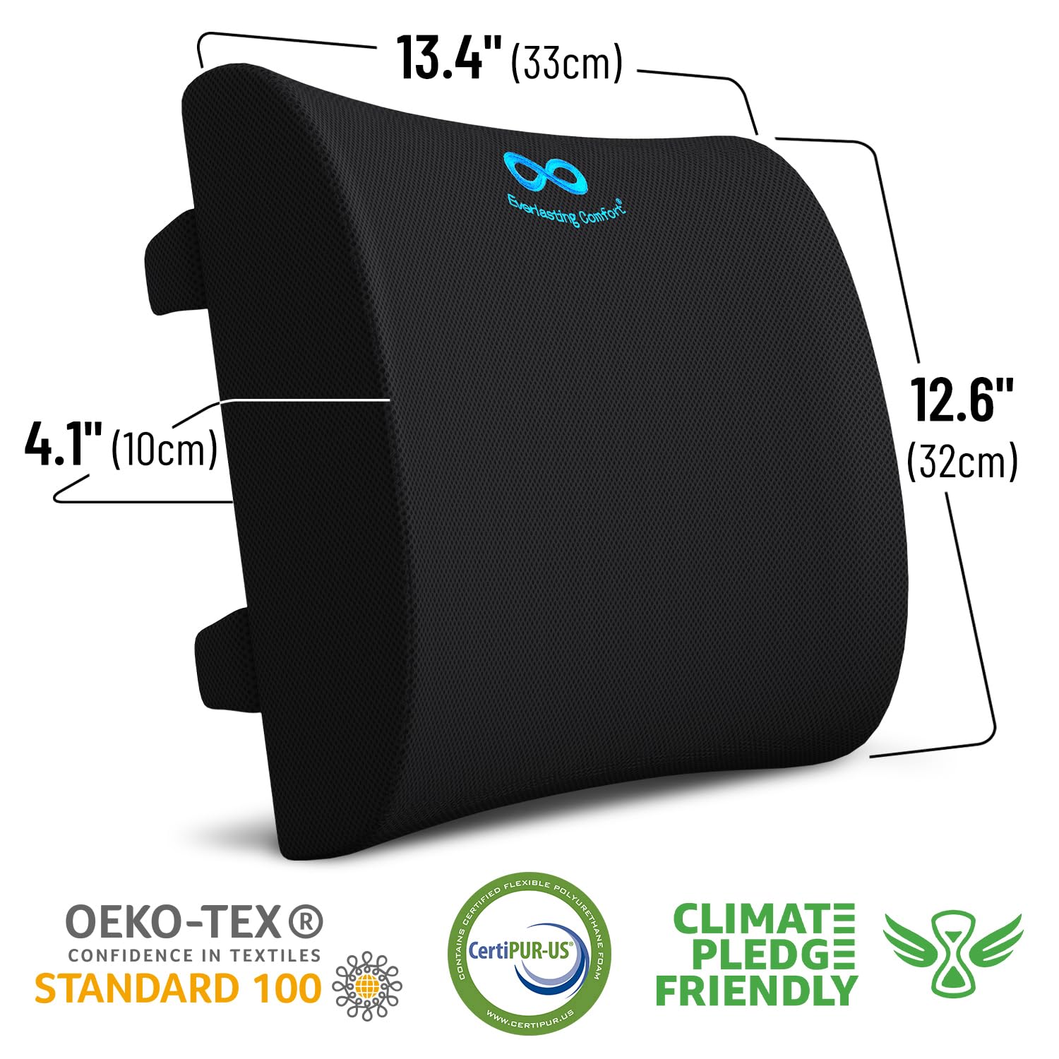 Everlasting Comfort Lumbar Support Pillow for Office Chair Back - Improve Posture While Sitting - Memory Foam Cushion Design for Computer Desk, Car, Gaming, Couch, Recliner