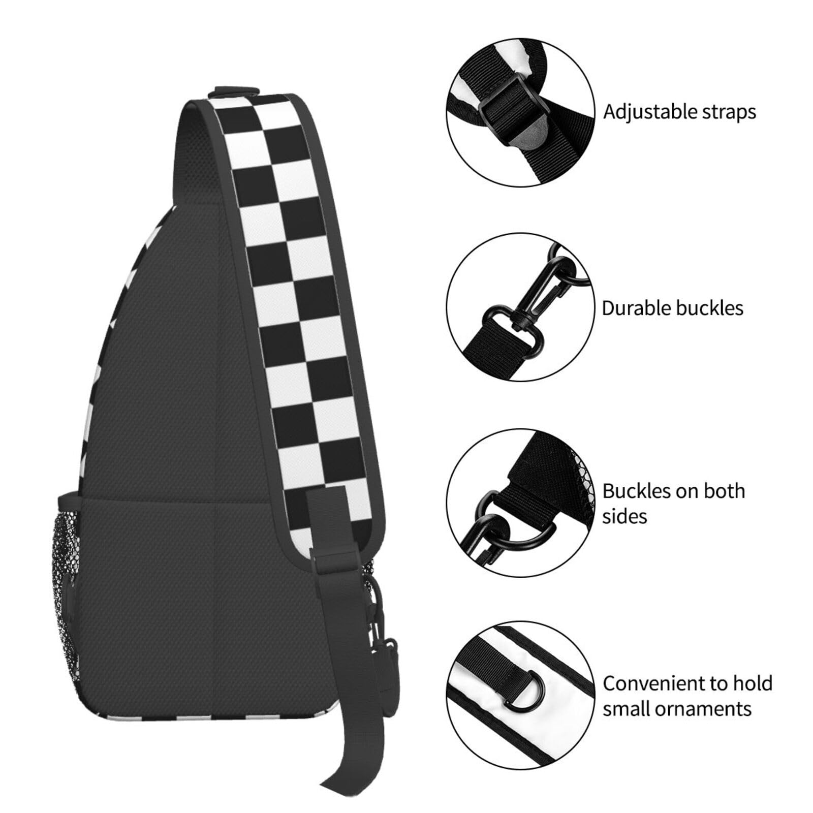 Pubvnih Black White Checkered Flag Sling Backpack Crossbody Shoulder Bags for Women Men, Sling Bag Travel Hiking Chest Bag Daypack Unisex