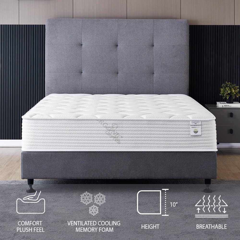 Queen Size Mattress - 10 Inch Cool Memory Foam & Spring Hybrid Mattress with Breathable Cover - Comfort Plush Euro Pillow Top - Rolled in a Box - Oliver & Smith