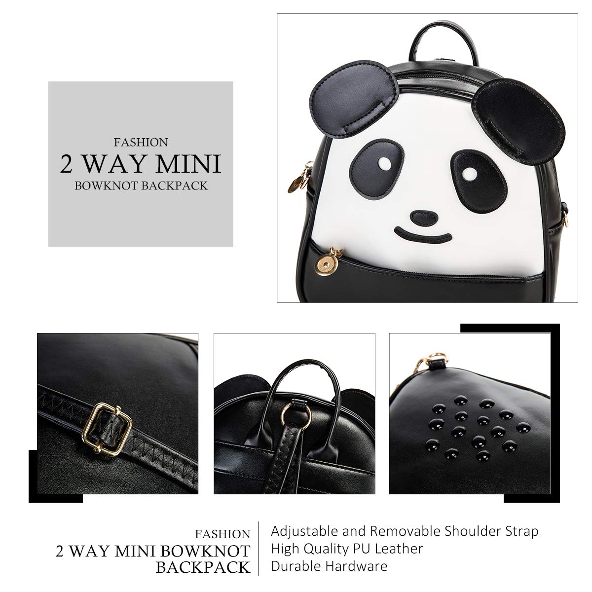 Girls Mini Backpack Toddler 3D Animal Casual Daypack PU Leather Preschool Convertible Shoulder Bag Gift for Kids (Black-01)