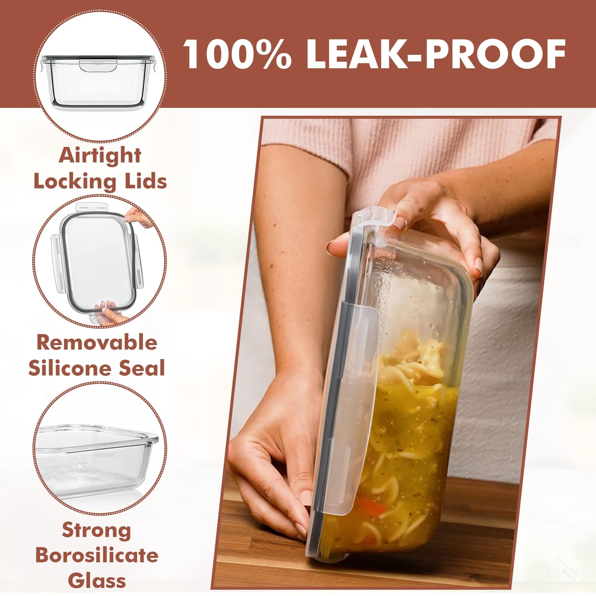 2700ML / 91.3oz X-LARGE Glass Food Storage Container with Locking Lid Ideal for Storing food, Vegetables & Fruits. Baking, Casserole, Roasting & lot more - BPA Free Leak Proof - Fridge to Oven Safe - Clear