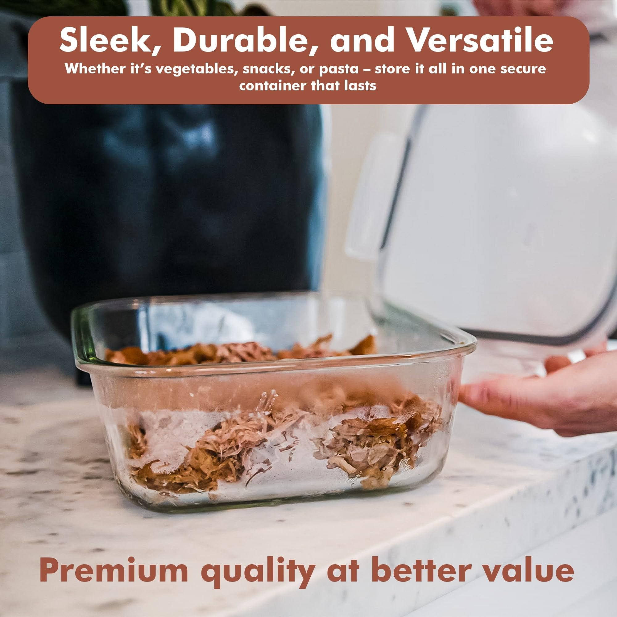 2700ML / 91.3oz X-LARGE Glass Food Storage Container with Locking Lid Ideal for Storing food, Vegetables & Fruits. Baking, Casserole, Roasting & lot more - BPA Free Leak Proof - Fridge to Oven Safe - Clear