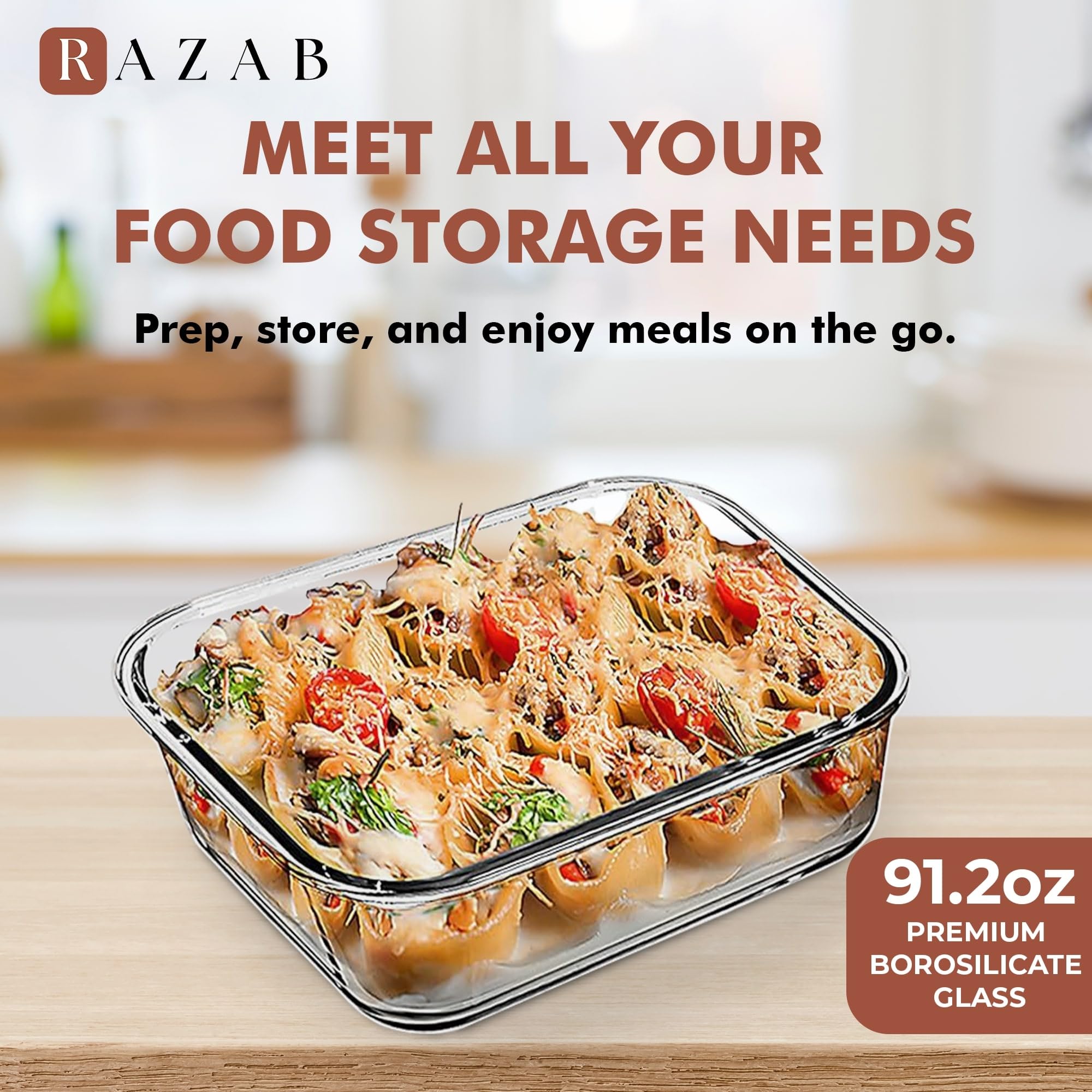 2700ML / 91.3oz X-LARGE Glass Food Storage Container with Locking Lid Ideal for Storing food, Vegetables & Fruits. Baking, Casserole, Roasting & lot more - BPA Free Leak Proof - Fridge to Oven Safe - Clear