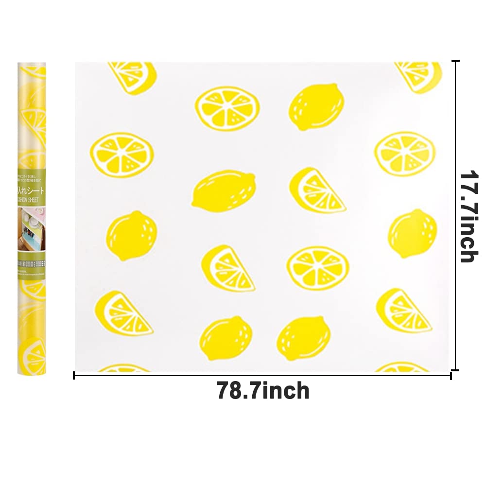 Refrigerator Liners, Washable Shelf Drawer Liners 17.7in X 79in EVA Non-Slip Non-Adhesive Cabinet Liner Liner for Refrigerator Shelf Drawers Cabinet Pantry Cupboard (Lemon)