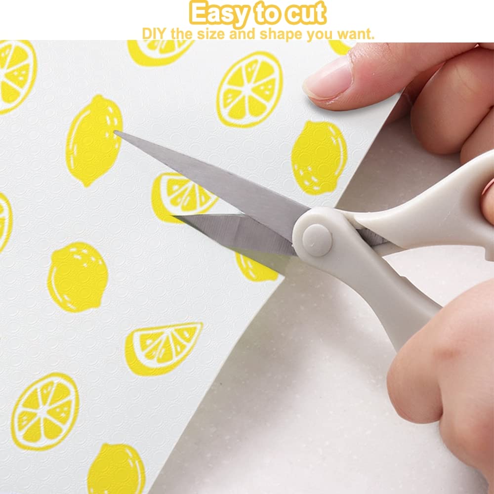 Refrigerator Liners, Washable Shelf Drawer Liners 17.7in X 79in EVA Non-Slip Non-Adhesive Cabinet Liner Liner for Refrigerator Shelf Drawers Cabinet Pantry Cupboard (Lemon)