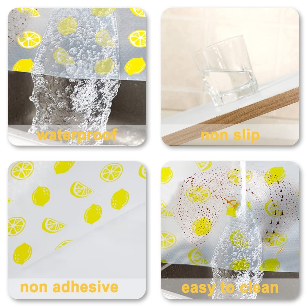 Refrigerator Liners, Washable Shelf Drawer Liners 17.7in X 79in EVA Non-Slip Non-Adhesive Cabinet Liner Liner for Refrigerator Shelf Drawers Cabinet Pantry Cupboard (Lemon)