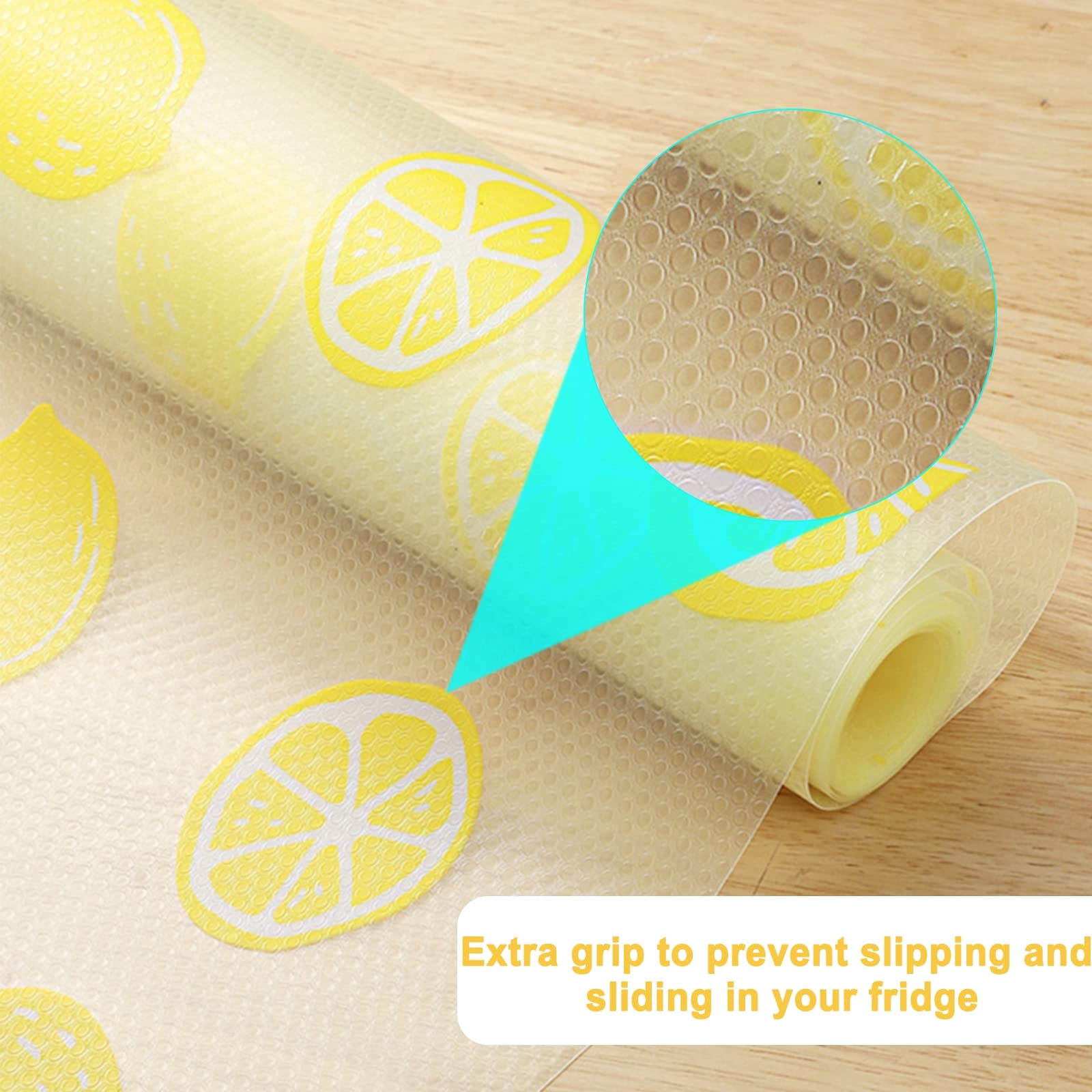 Refrigerator Liners, Washable Shelf Drawer Liners 17.7in X 79in EVA Non-Slip Non-Adhesive Cabinet Liner Liner for Refrigerator Shelf Drawers Cabinet Pantry Cupboard (Lemon)