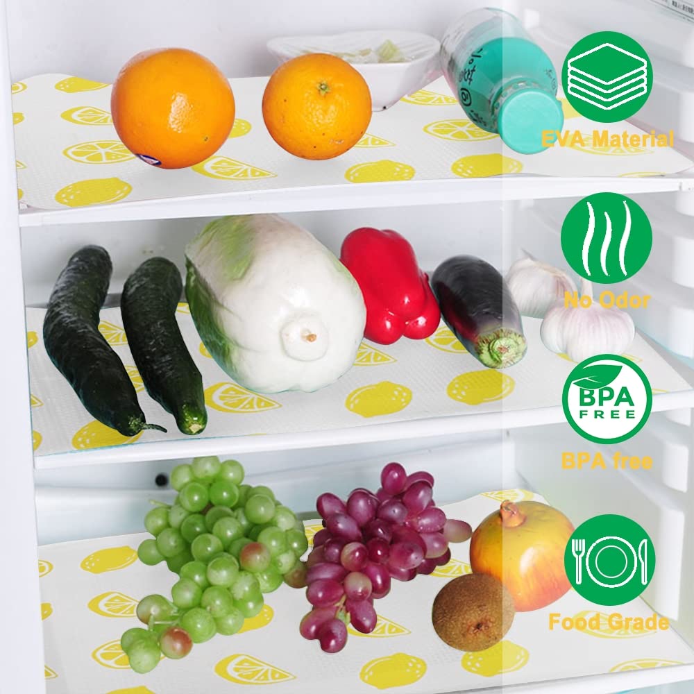 Refrigerator Liners, Washable Shelf Drawer Liners 17.7in X 79in EVA Non-Slip Non-Adhesive Cabinet Liner Liner for Refrigerator Shelf Drawers Cabinet Pantry Cupboard (Lemon)