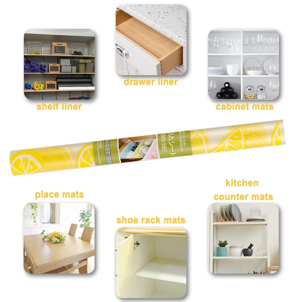 Refrigerator Liners, Washable Shelf Drawer Liners 17.7in X 79in EVA Non-Slip Non-Adhesive Cabinet Liner Liner for Refrigerator Shelf Drawers Cabinet Pantry Cupboard (Lemon)