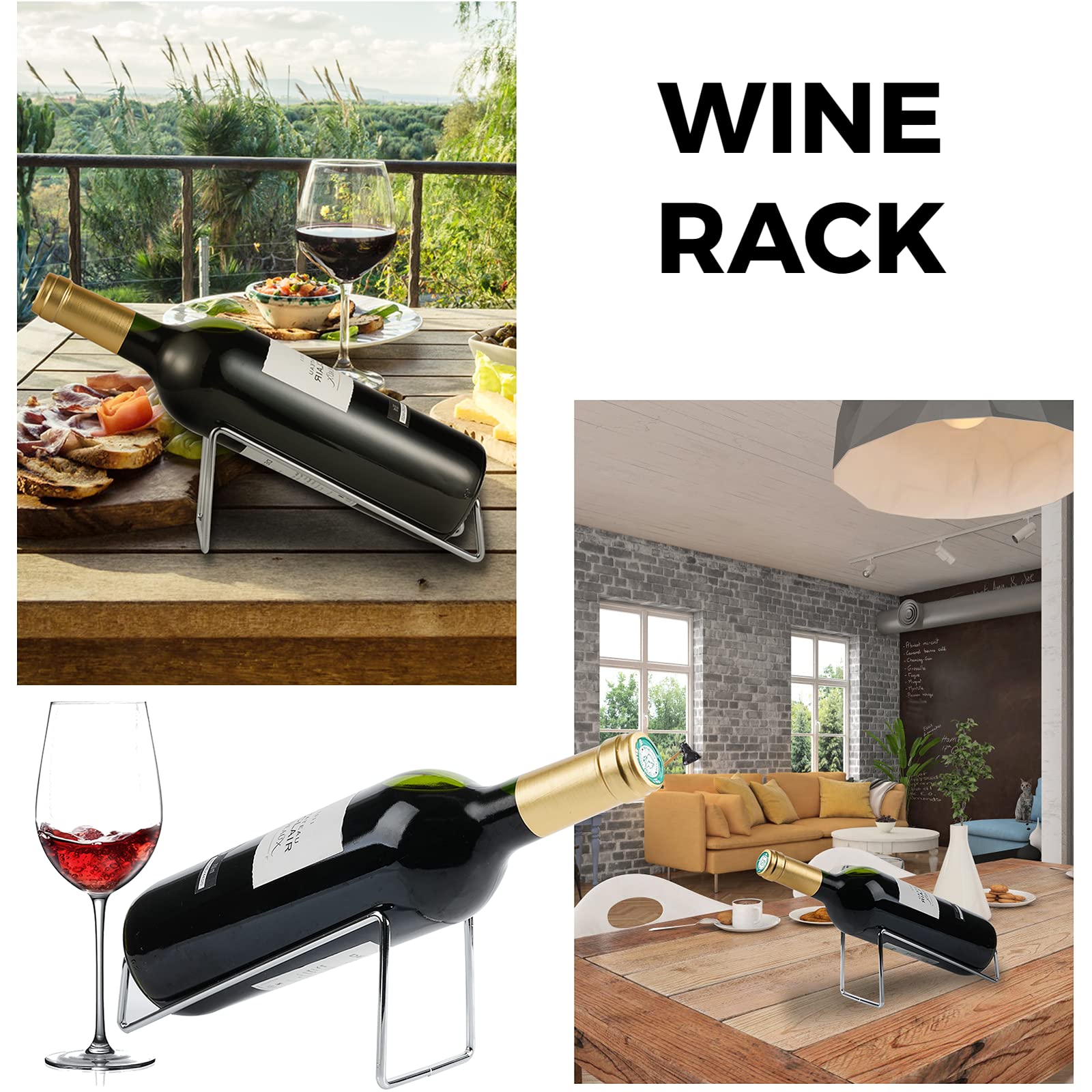 yeesport Single Wine Rack, Set of 6 Wine Bottle Holders, Simple Style Metal Wine Bottle Stand, Modern Single Bottle Champagne Rack, Countertop Liquor Bottle Stand Wine Organizer Rack for Dining Table