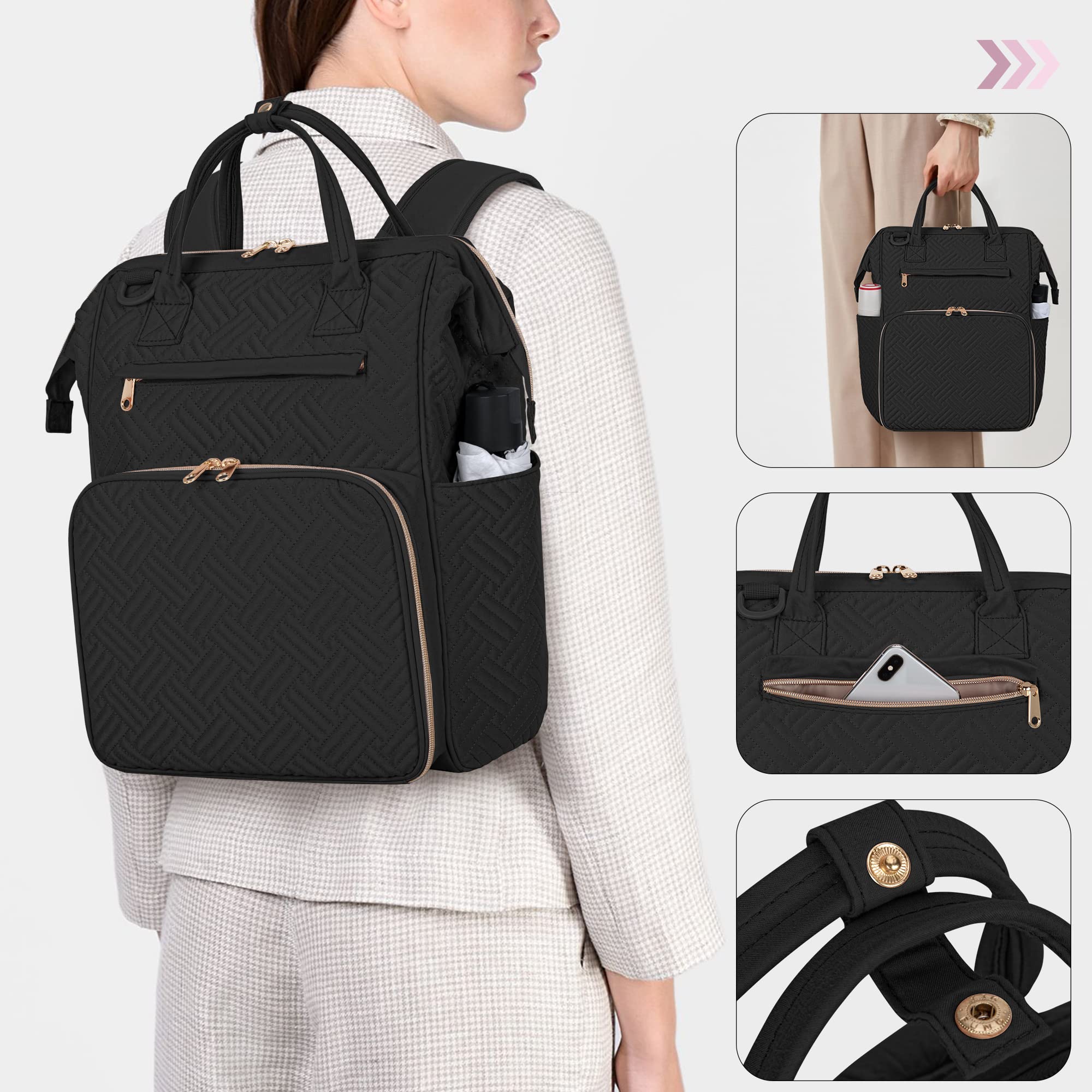 Fasrom Teacher Backpack for Work Women Teacher Supplies, Nurse Bag Backpack with Laptop Compartment for Nursing Student Essentials (Empty Bag Only), Black