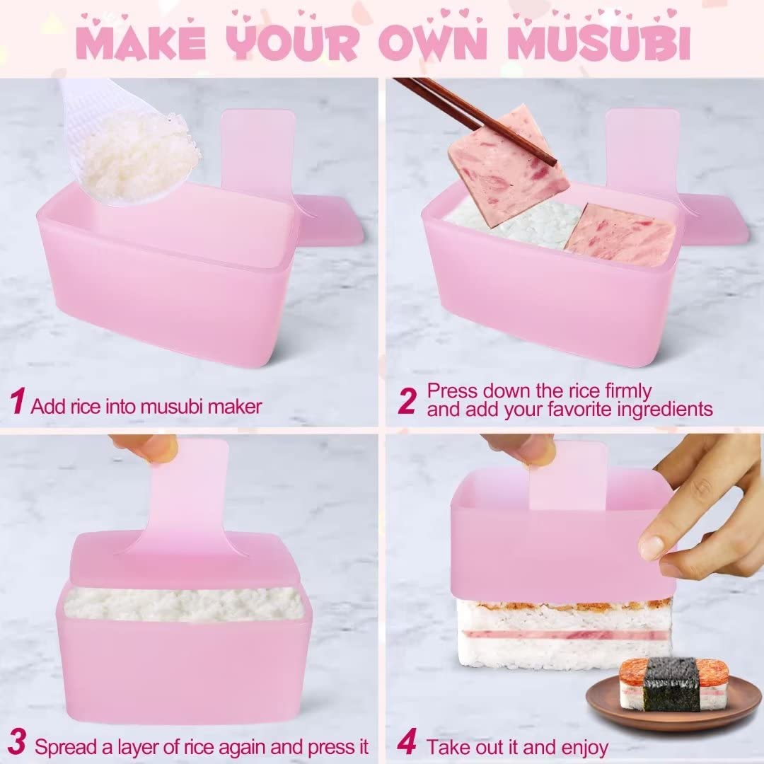 Onigiri Mold, 3 Pack Rice Mold Musubi Maker Kit, Non Stick Spam Musubi Maker Press, Classic Triangle Rice Ball Mold Maker Sushi Mold for Kids Lunch Bento and Home DIY
