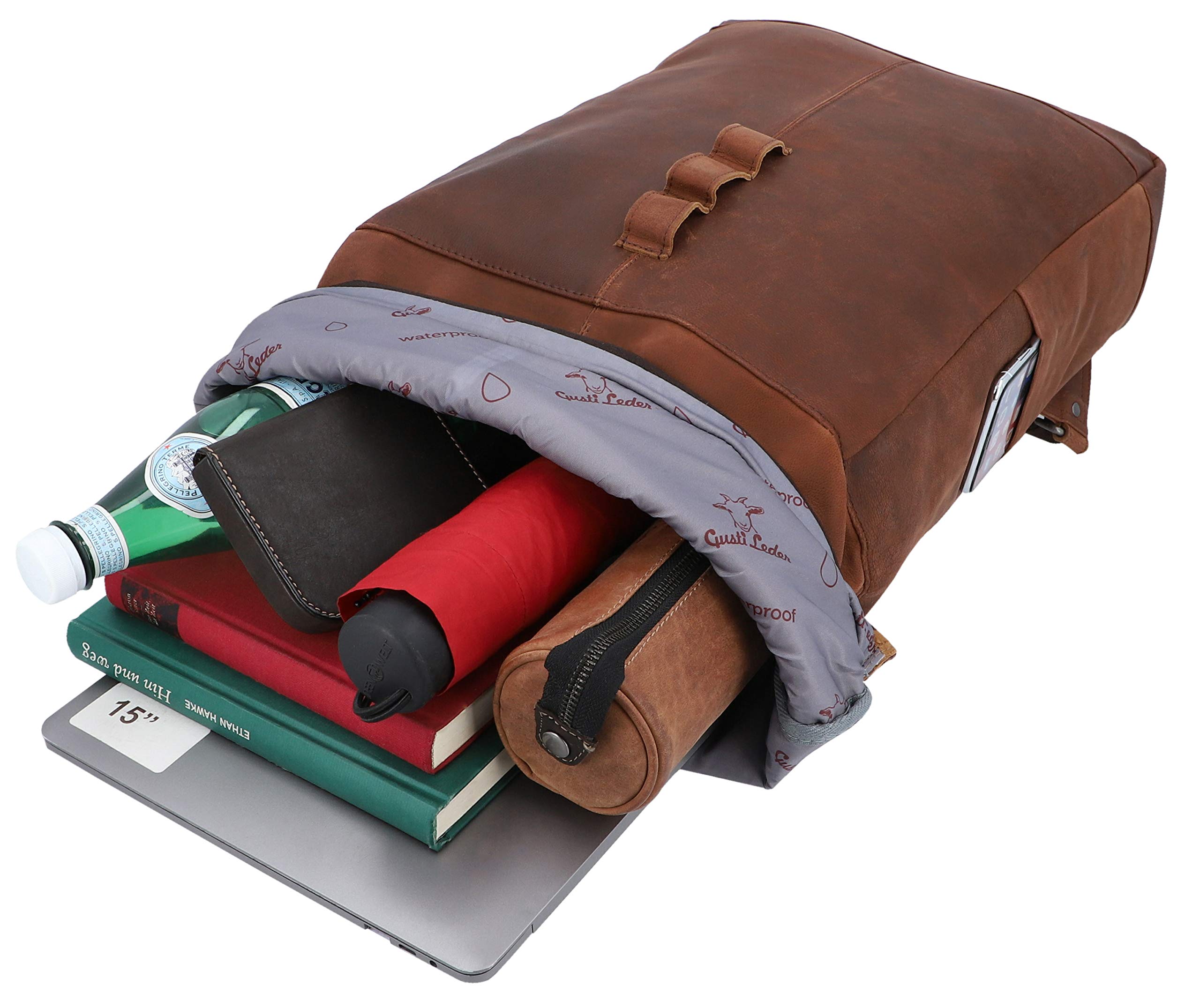 Gusti Backpack Leather-Bendik Rolltop Messenger bag Backpack Leather backpack Vintage city backpack Outdoor backpack Laptop bag Uni backpack Travelling bag Brown leather