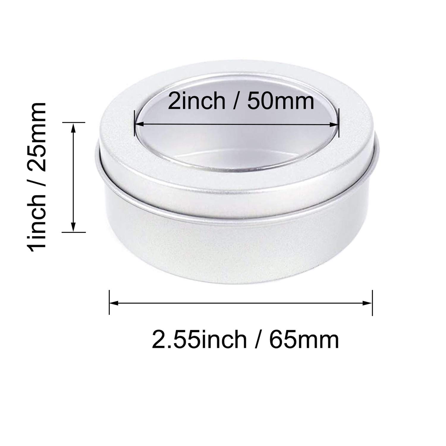 Abgream Metal Tin Cans - 2 Ounce Round Empty Containers with Clear Top for Cosmetics Crafts Food Storage Party Favors (30)