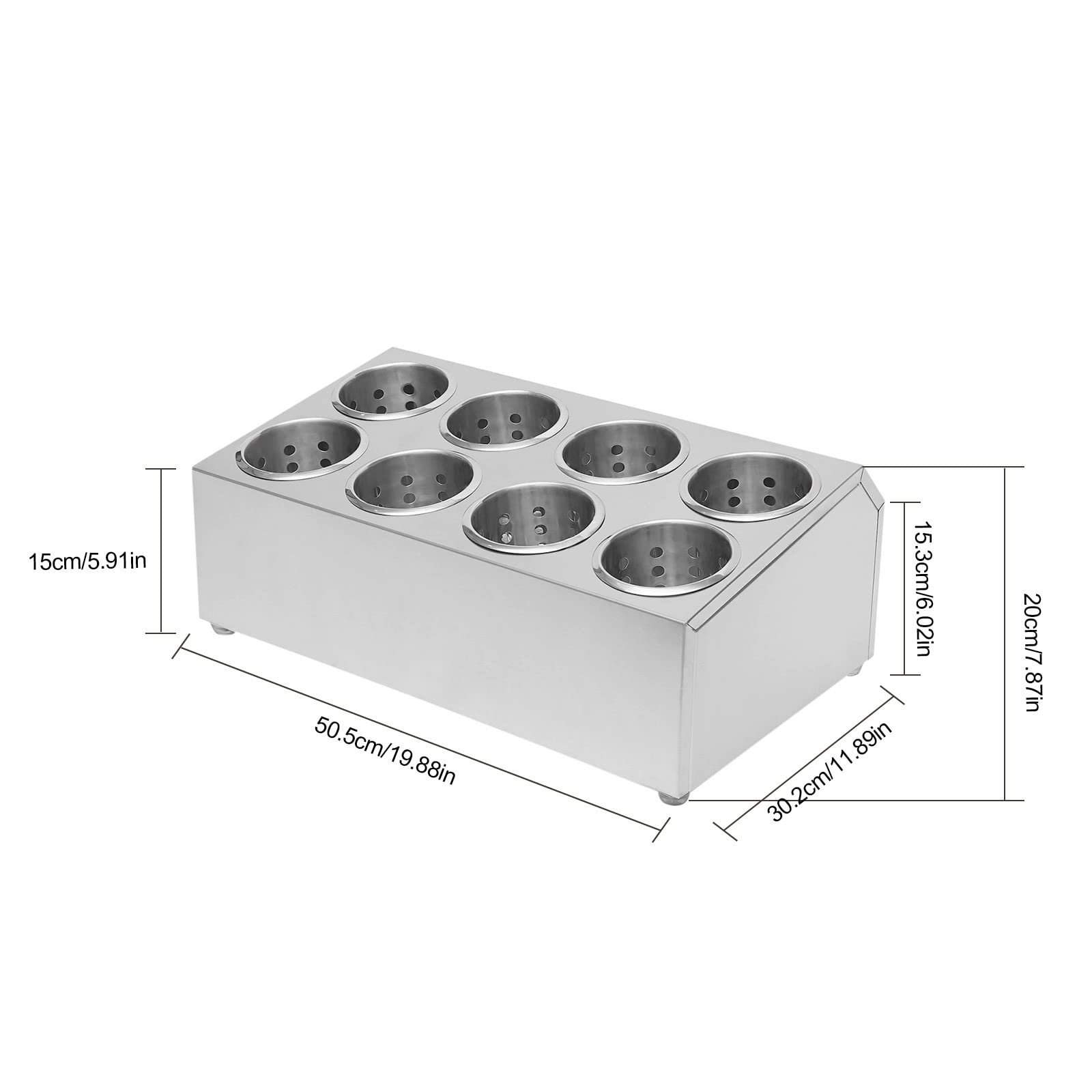 Fetcoi 8 Holes Cylinder Flatware Silverware Utensil Holder Organizer Caddy, Commercial Stainless Steel Countertop Silverware Organizer for Restaurant Hotel Buffet