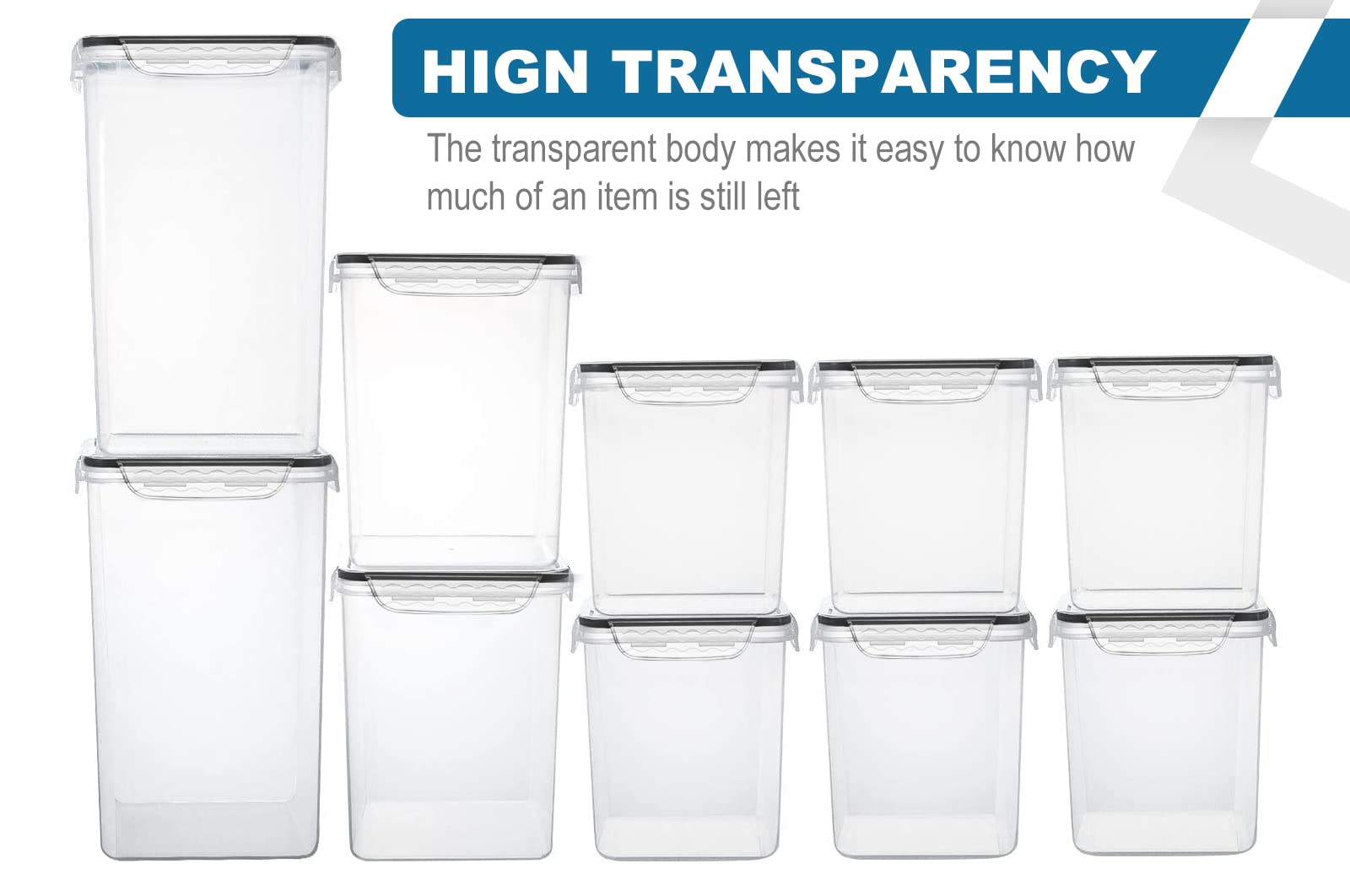 VERONES Large Tall Airtight Food Storage Containers, 10 PACK Plastic Airtight Kitchen & Pantry Organization, Ideal for Flour & Sugar - BPA-Free Plastic Canisters with Labels