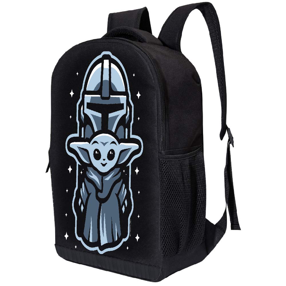 STAR WARS BLACK MANDALORIAN BACKPACK - STAR WARS 18 INCH AIR MESH PADDED BAG (Mandolorian Star Child)