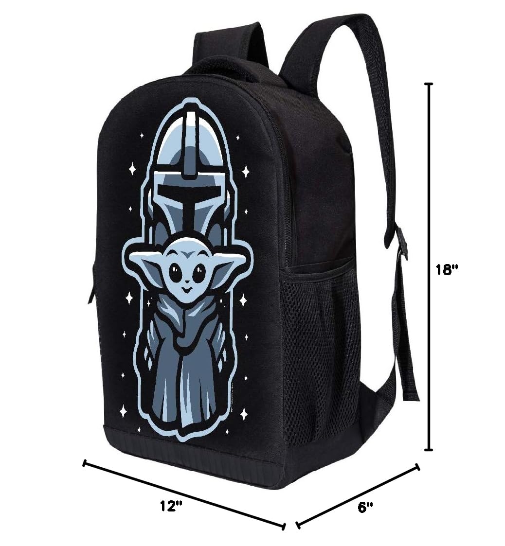 STAR WARS BLACK MANDALORIAN BACKPACK - STAR WARS 18 INCH AIR MESH PADDED BAG (Mandolorian Star Child)