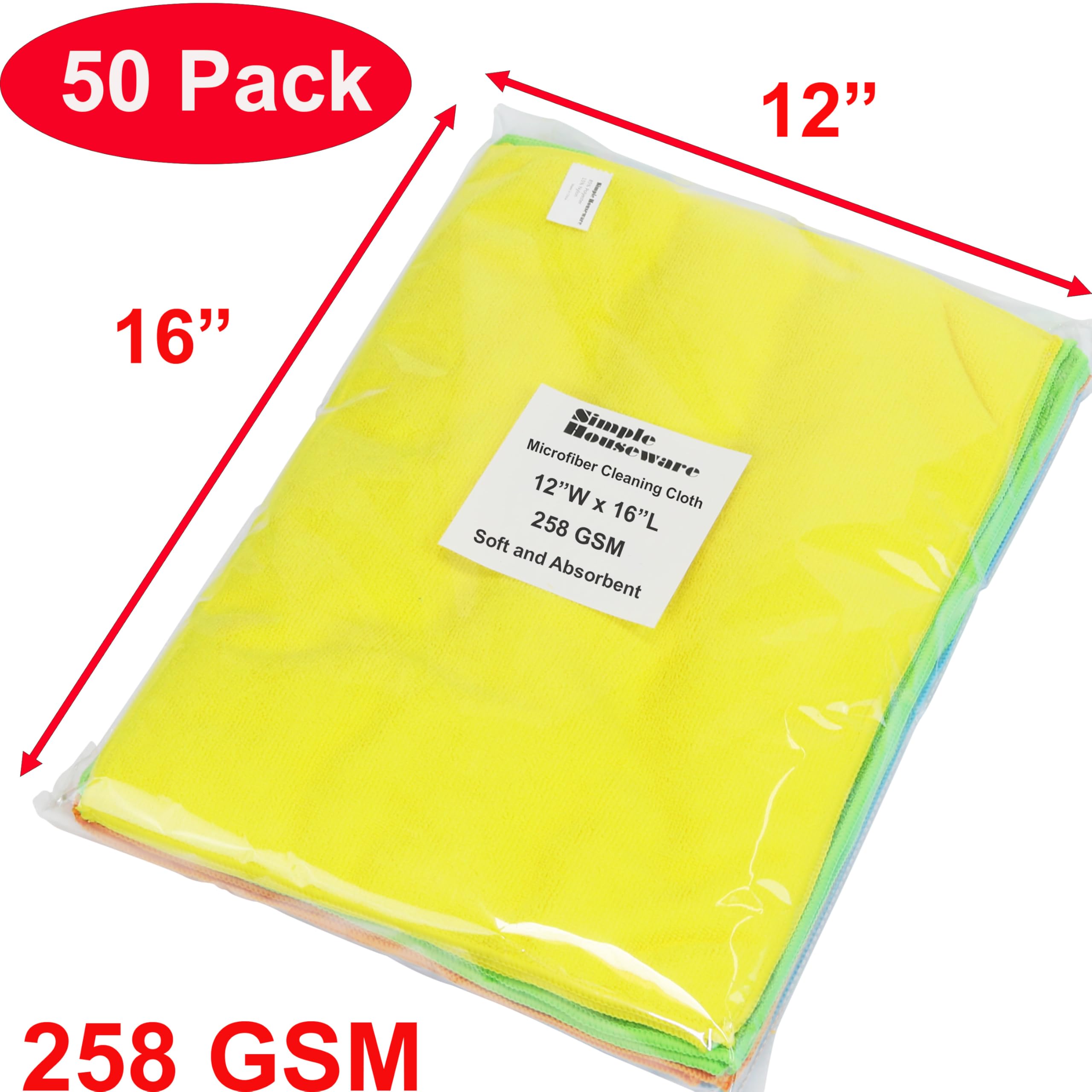 50 Pack - SimpleHouseware Microfiber Cleaning Cloth (12" x 16")