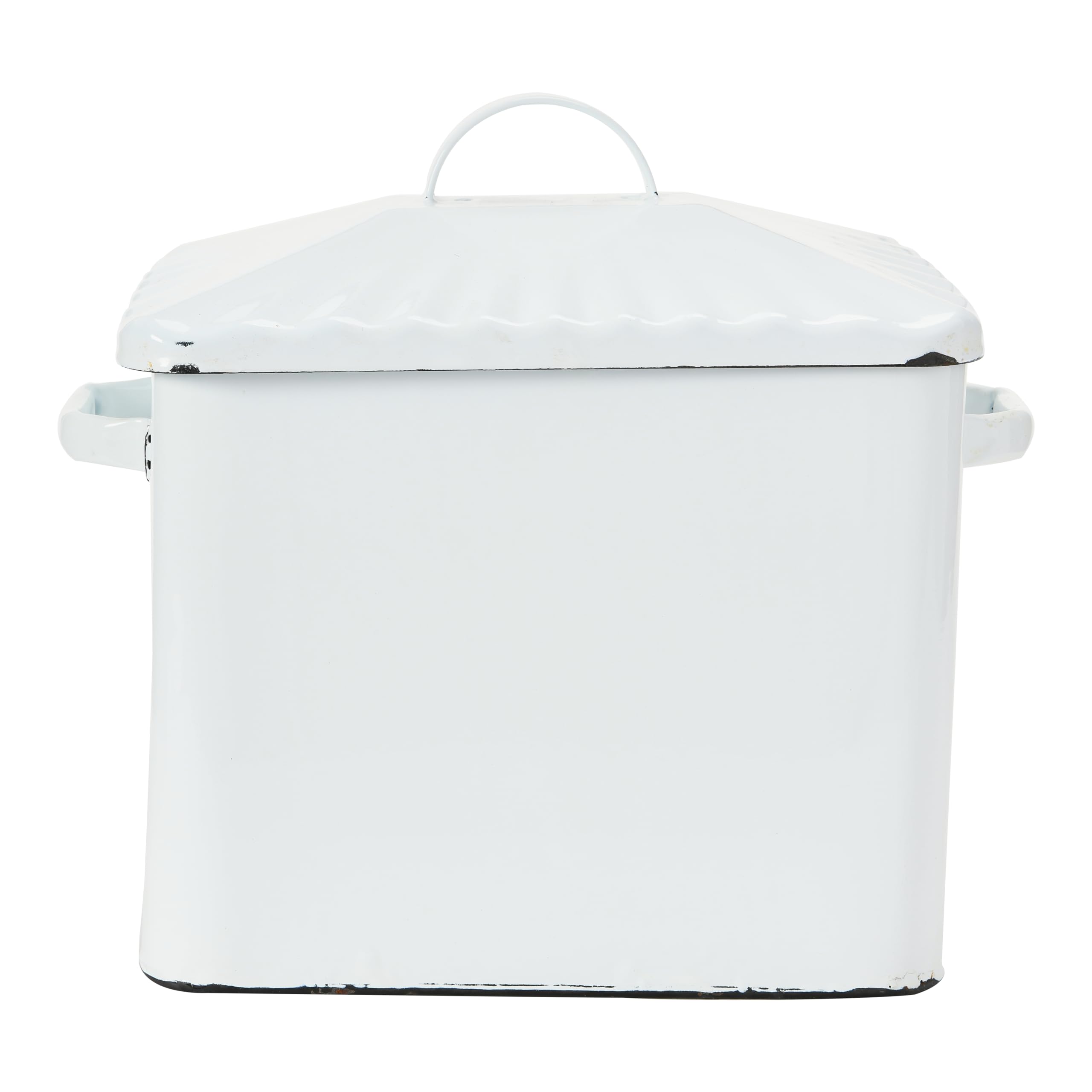 Creative Co-Op Farmhouse Enameled Metal Bread Box with "Bread" Message, White