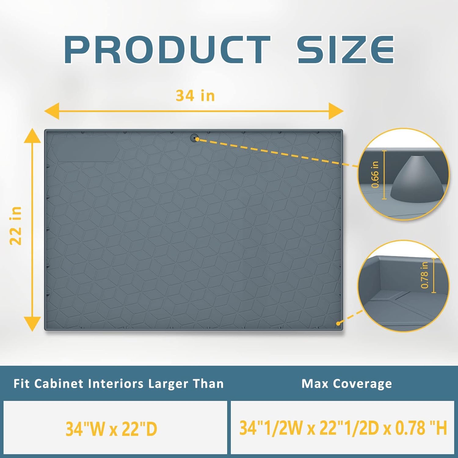 Under Sink Mat for Kitchen Waterproof ，34"x22" Silicone Under Sink Liner Drip Tray with Drain Hole ,Flexible Cabinet Mat and Protector for Kitchen Bathroom，Black