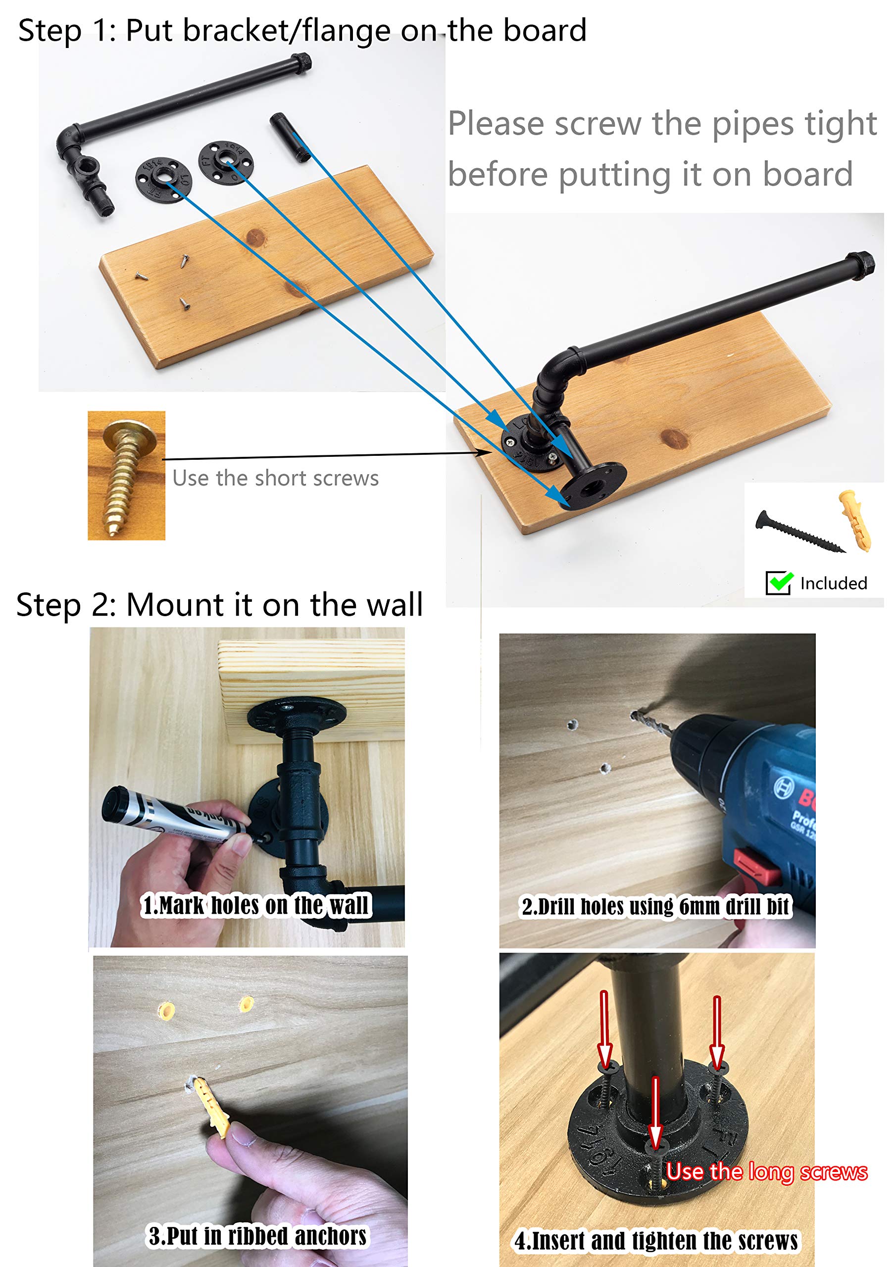 Y-Nut Industrial Vintage Paper Towel Holder Gordon with Shelf Spice Rack TPD-004, Steampunk Loft Style Wall Mount Kitchen Laundary Room Organizer, Wood Metal Water Pipe