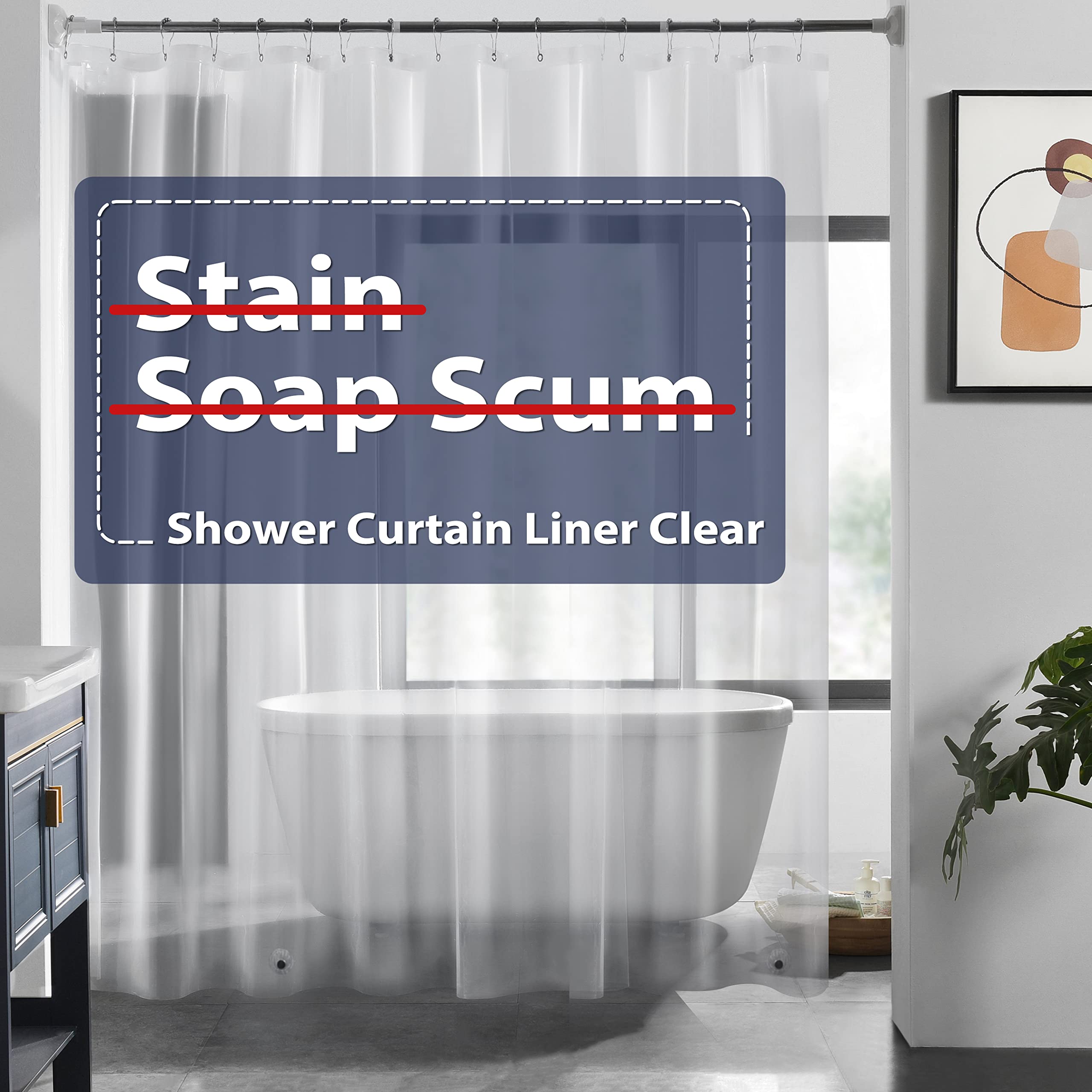 LOVTEX Clear Shower Curtain Liner - 72" x 72" Lightweight Shower Liner for Bathroom Shower Curtain (4G Clear, 1PC)