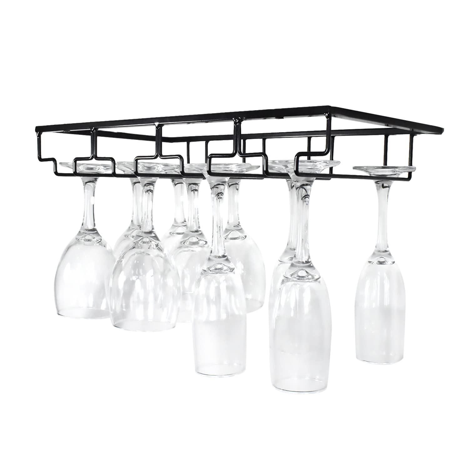 AMUFYSHH 3 Rows Wine Glass Rack for Under Cabinet, 2 Packs Stemware Racks, Hanging Wine Glasses Metal Rack, Storage Hanger Organizer for Kitchen Cabinet Bar (DOUBLE)