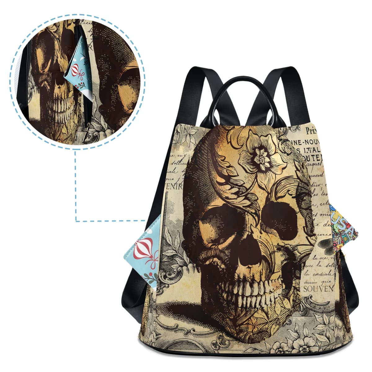 ALAZA Day of the Dead Skull Flower Women Backpack Anti Theft Back Pack Shoulder Fashion Bag Purse