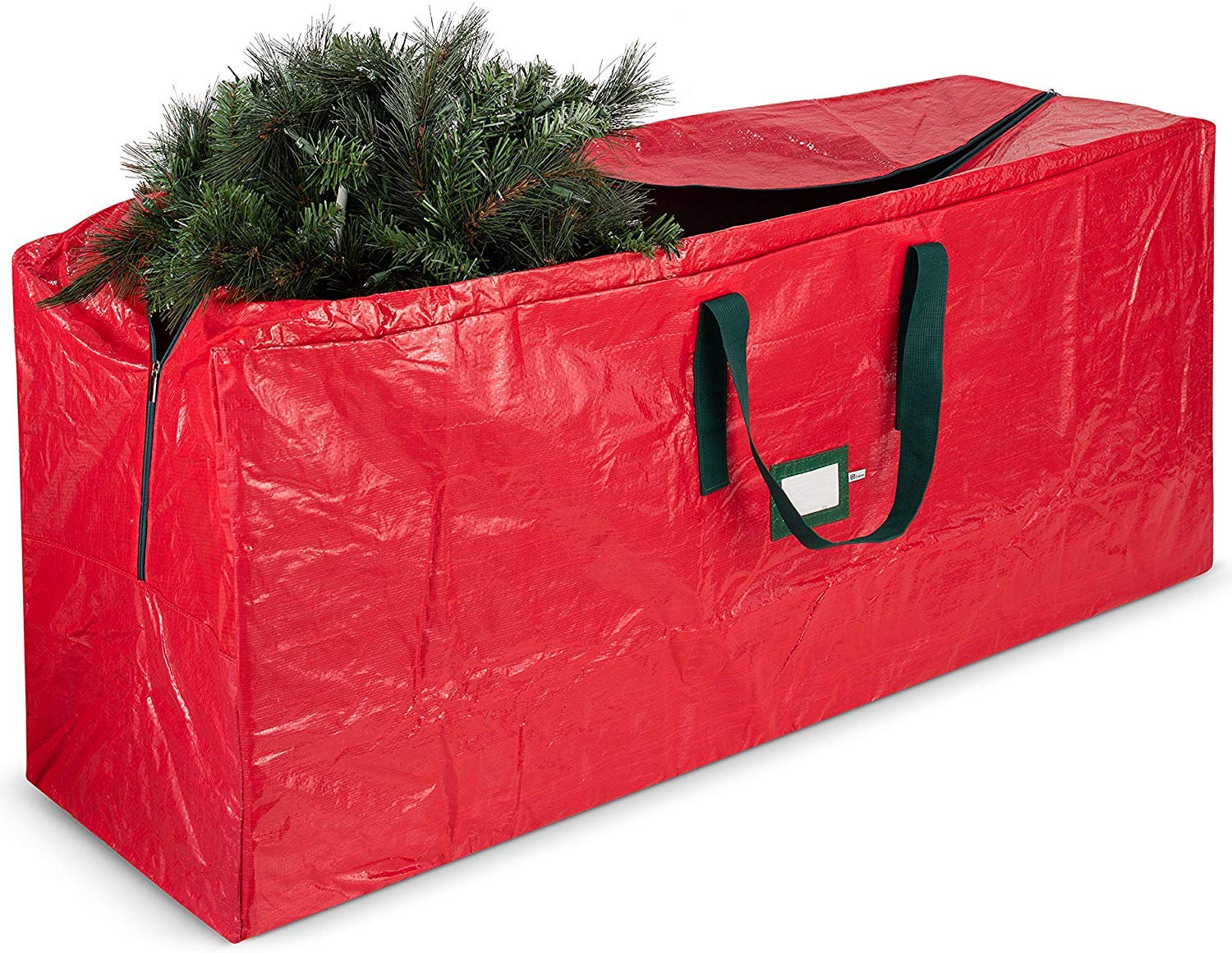 Zober Large Christmas Tree Storage Bag - Fits Up to 9 ft Tall Holiday Artificial Disassembled Trees with Durable Reinforced Handles & Dual Zipper - Waterproof Material Protects from Dust, Moisture & Insect (Red)