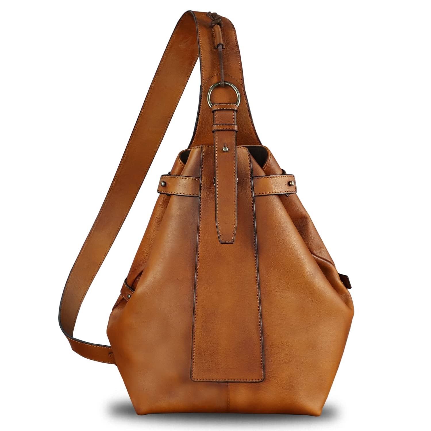 Genuine Leather Sling Bags Hiking Sling Backpacks Vintage Handmade Crossbody Chest Daypack Anti-theft Shoulder Bag Satchel (Brown)