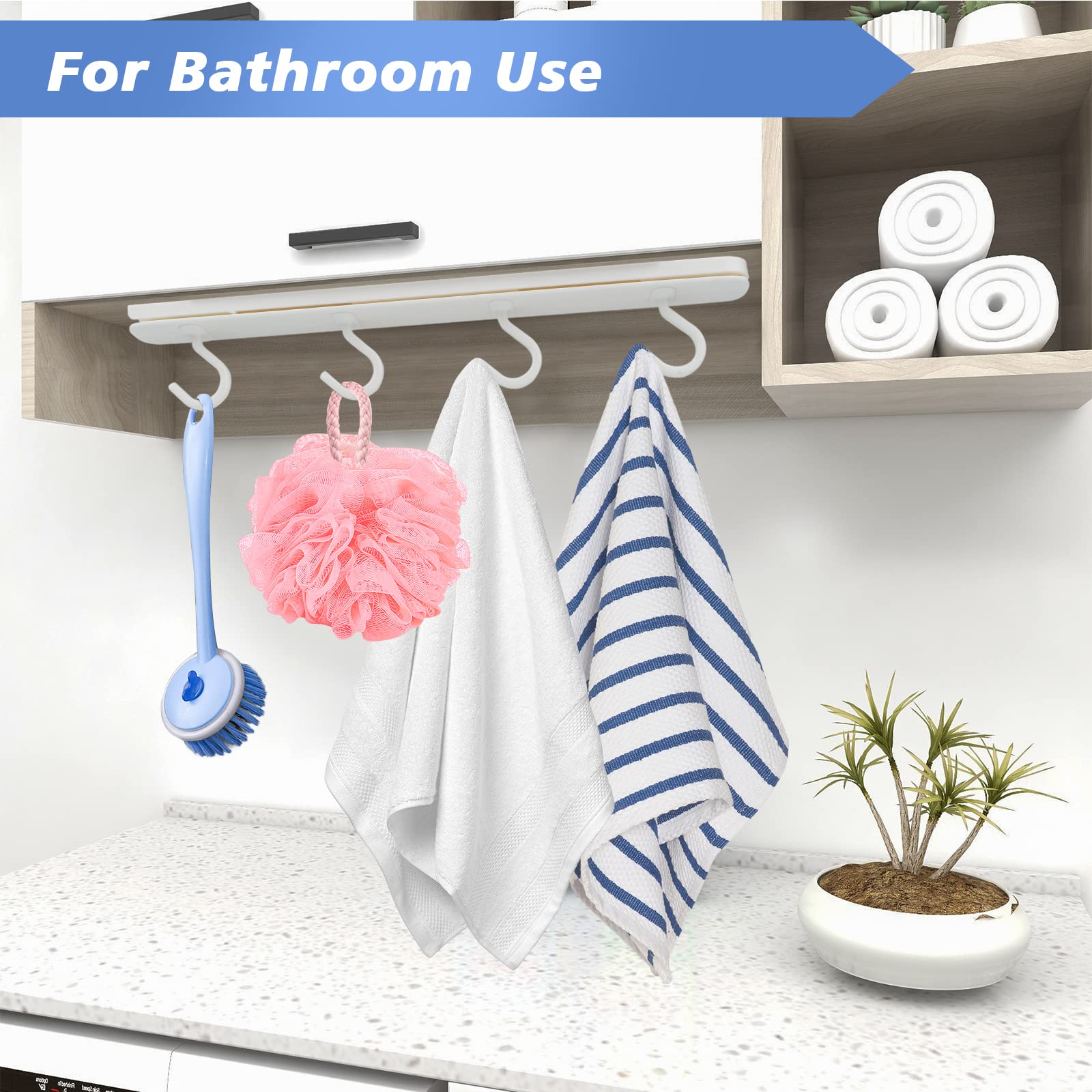 BUILOG Self Adhesive Sticky Hooks Under Cabinet Mug Hanger Hooks for Hanging Heavy Duty, Retractable Closet Hanging Hooks Coat Rack Hooks for 2 Packs