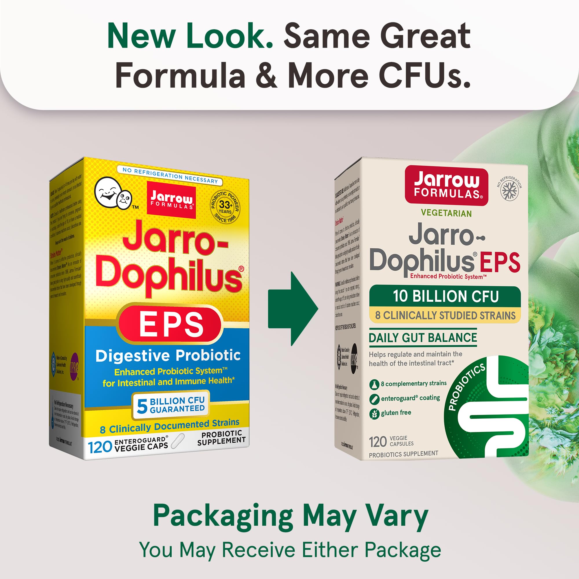 Jarrow Formulas Jarro-Dophilus EPS - 5 Billion Viable Organisms Per Serving - 120 Enteric Coated Veggie Caps - Multi-Strain Probiotic - Intestinal & Immune Health - Up to 120 Servings