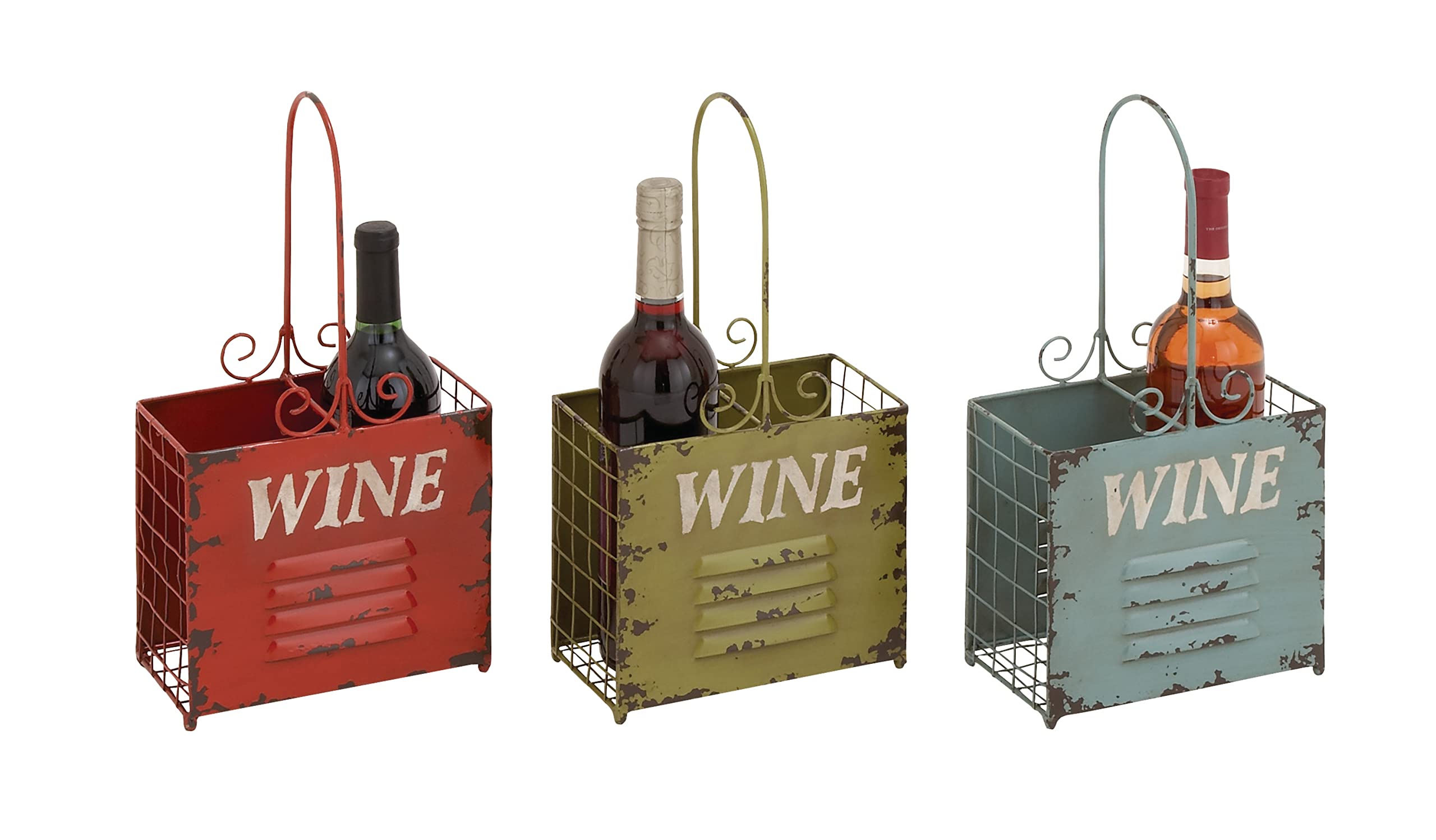 Deco 79 Metal wine Holder 3 Assorted, 8 by 15"