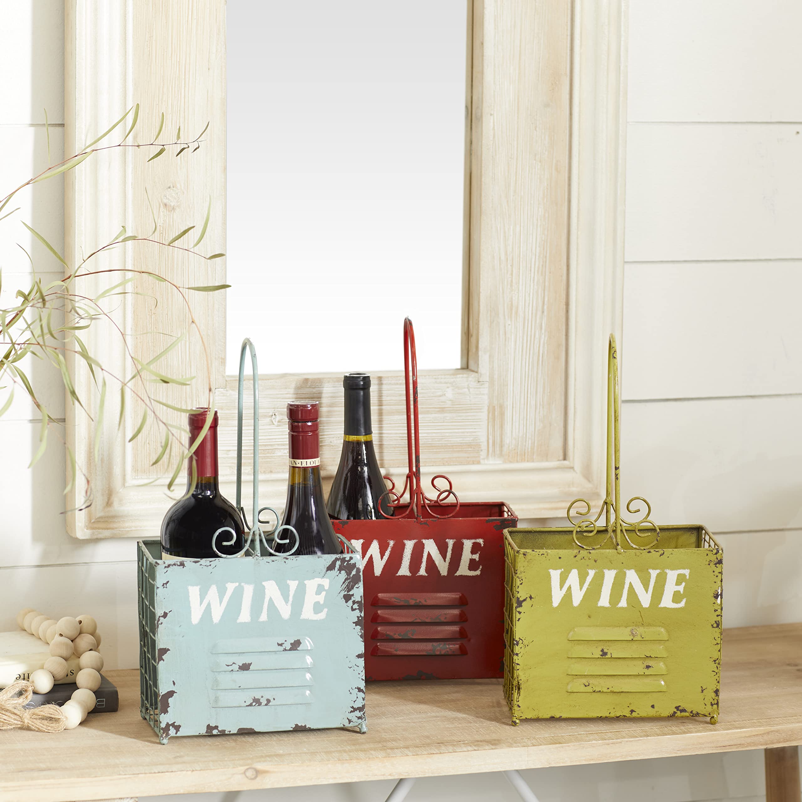 Deco 79 Metal wine Holder 3 Assorted, 8 by 15"