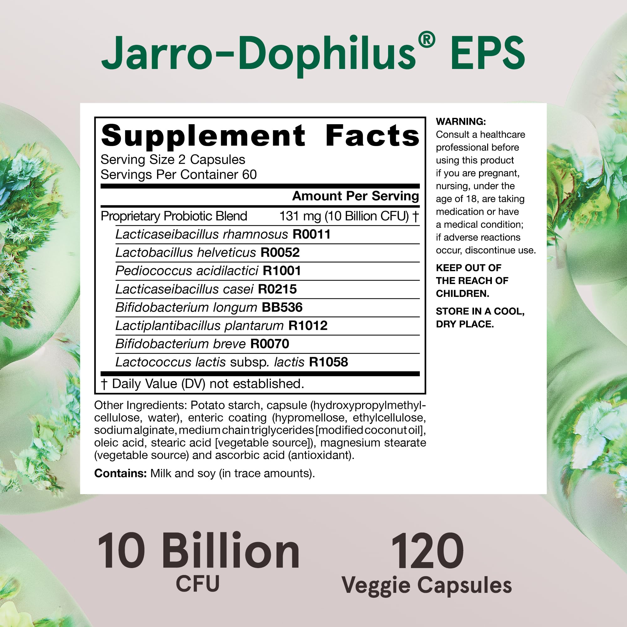 Jarrow Formulas Jarro-Dophilus EPS - 5 Billion Viable Organisms Per Serving - 120 Enteric Coated Veggie Caps - Multi-Strain Probiotic - Intestinal & Immune Health - Up to 120 Servings